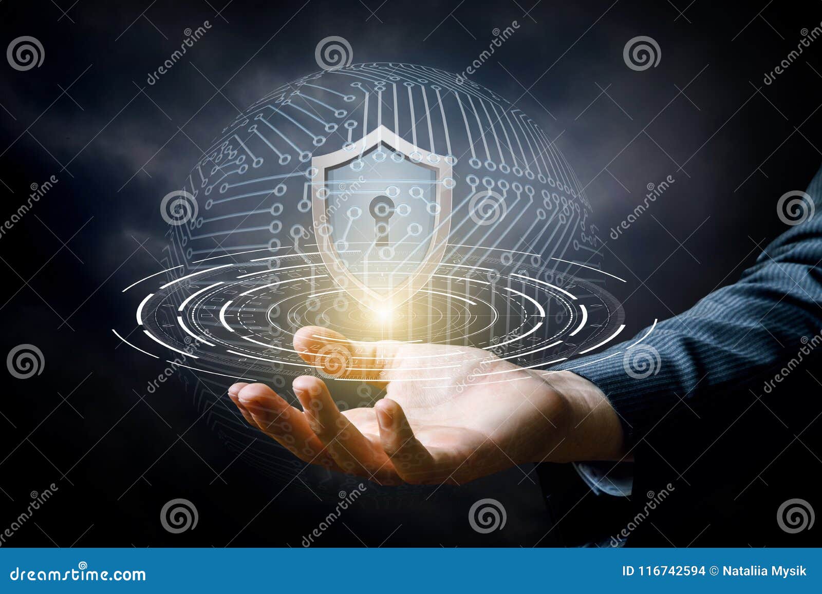 Hand Showing the Shield for Protecting Systems. Stock Photo - Image of ...