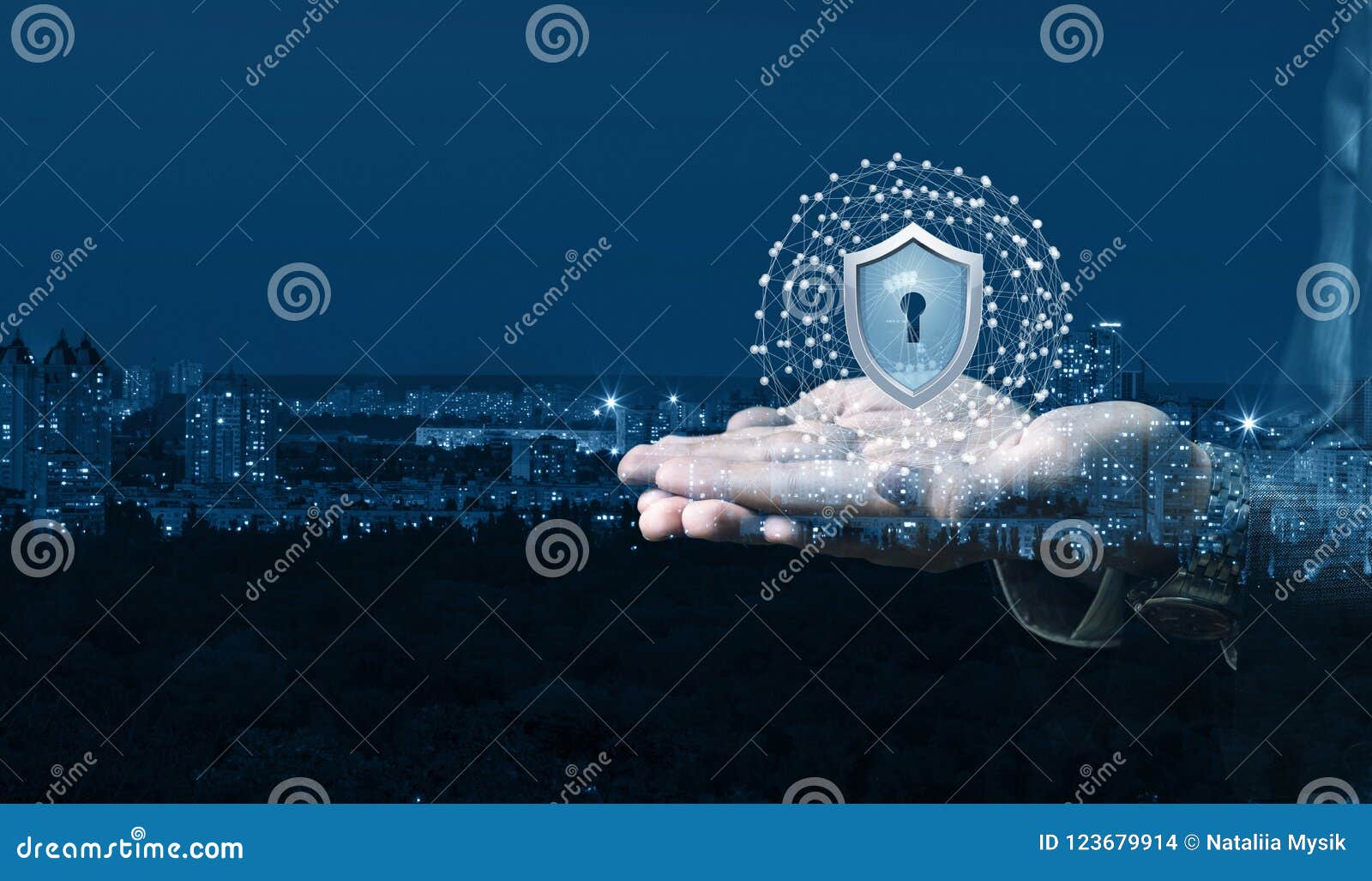 Hand Showing a Shield of Protection Network . Stock Photo - Image of ...