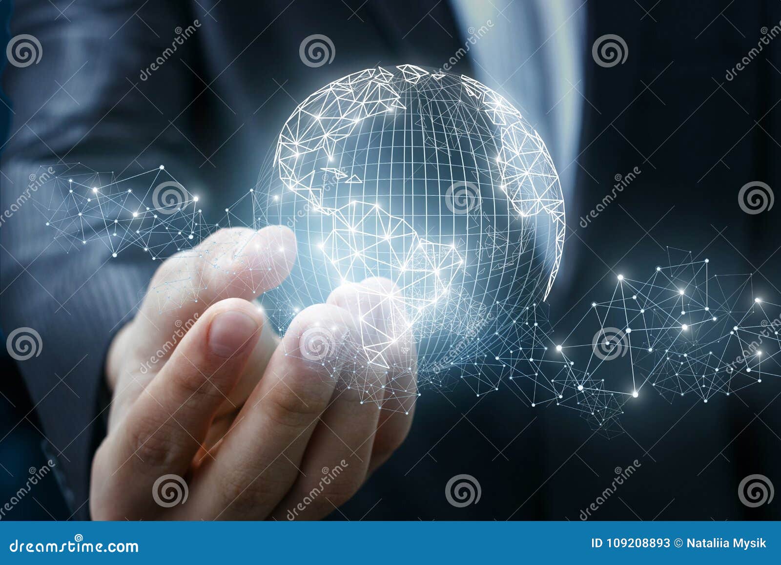 Hand Shows Global Network Connections . Stock Image - Image of modern ...