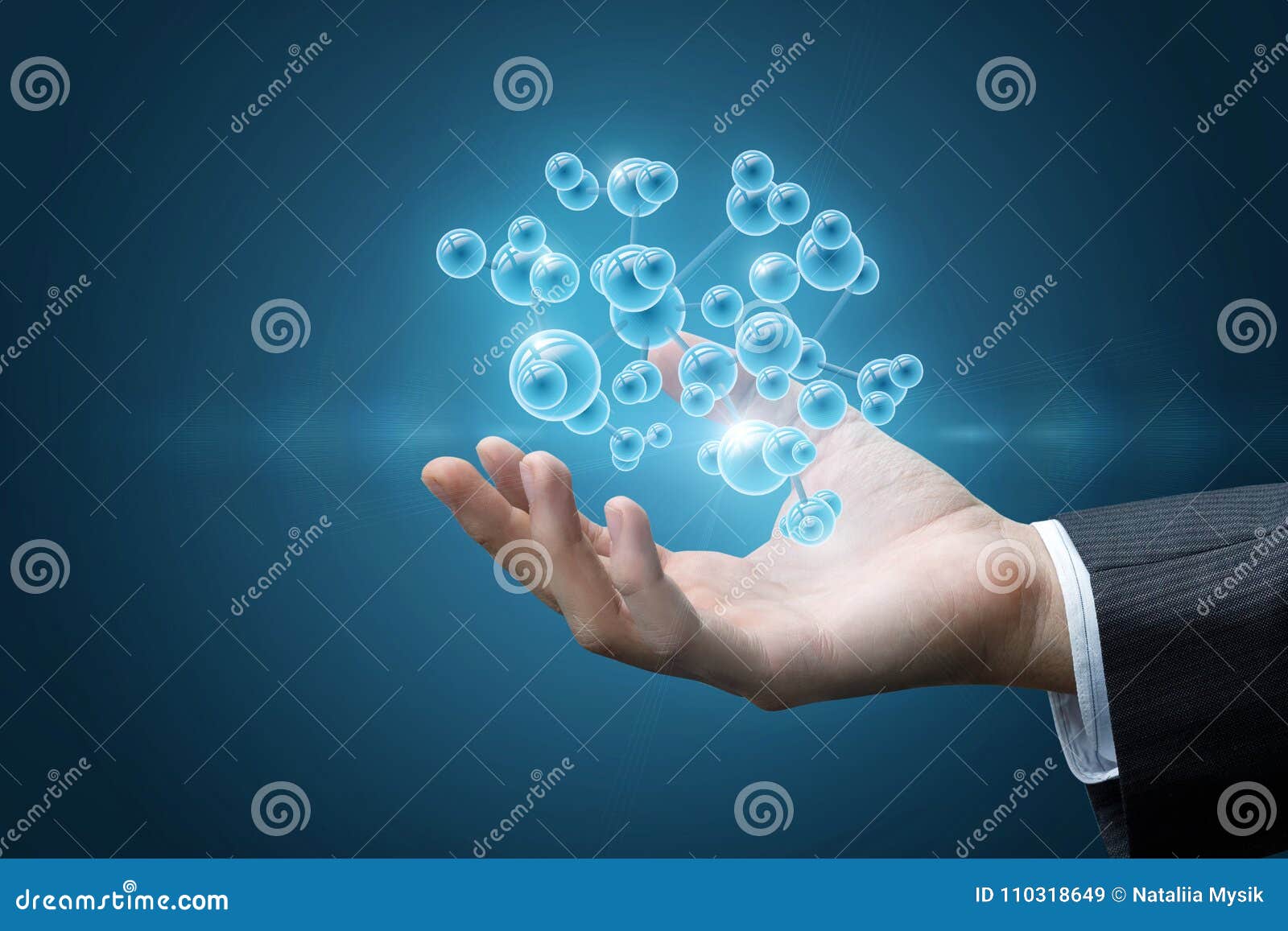 Hand shows the molecules . stock image. Image of medical - 110318649