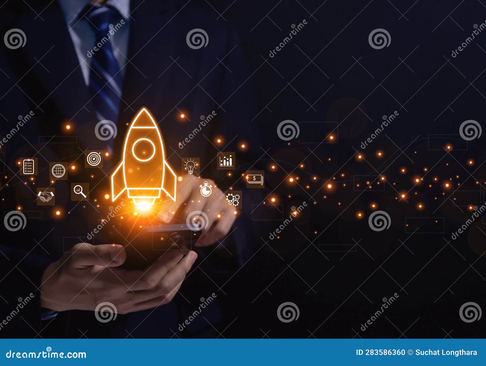 The Hand Shows a Rocket. Concept of Startup Business, Entrepreneurship ...