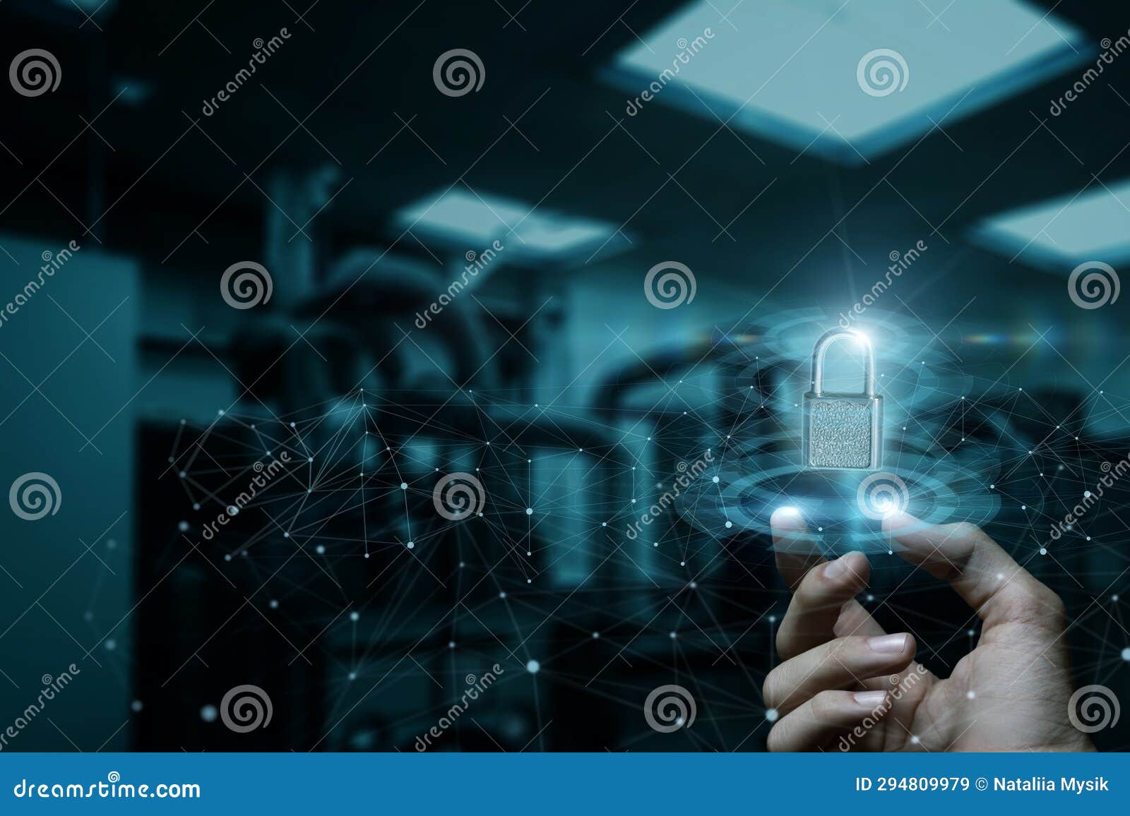 A Hand Shows a System Protection Lock for Security Stock Illustration ...