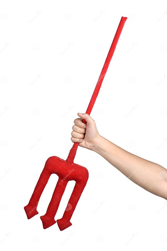 Hand Sign Hold Red Trident Isolated Stock Photo - Image of male, gift ...