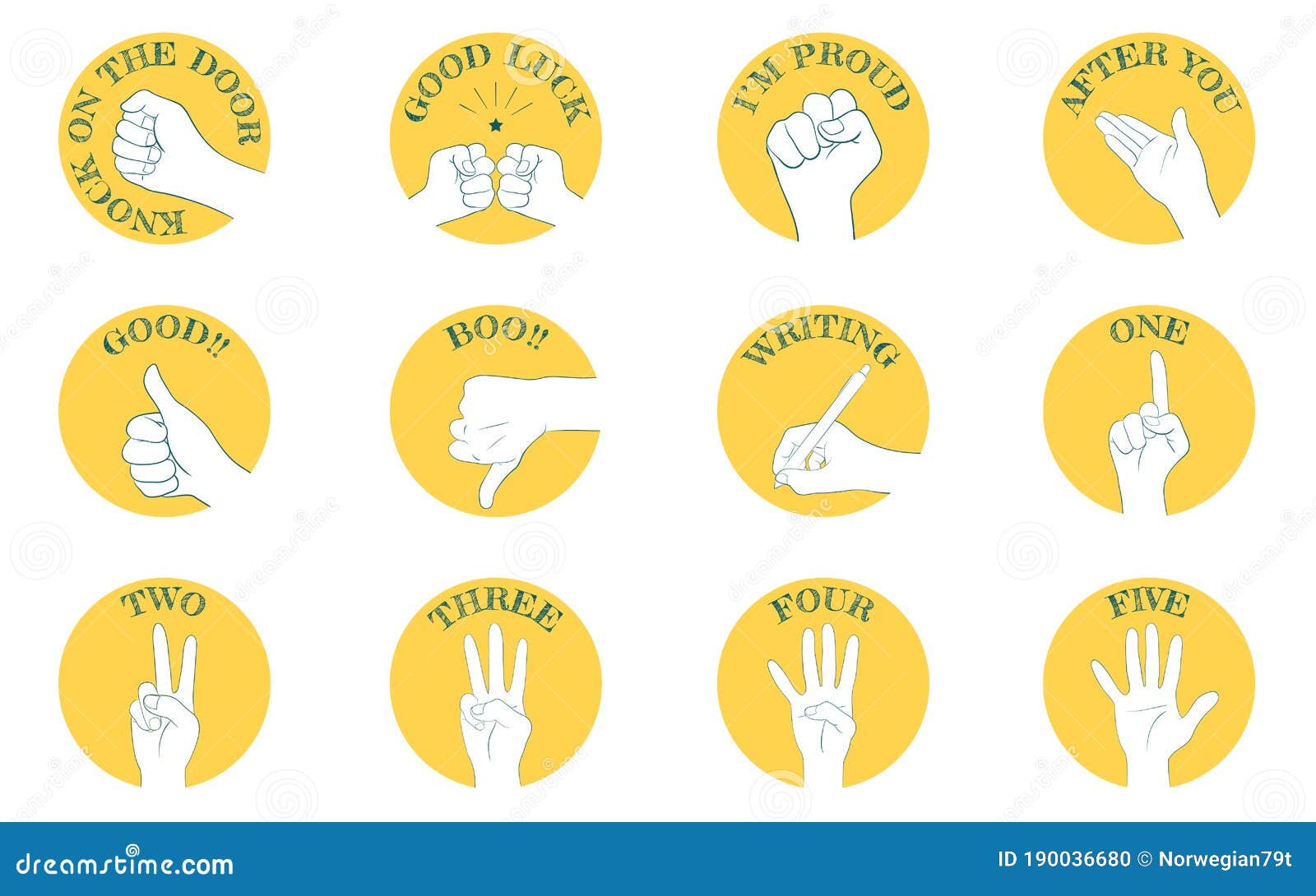 Hand Sign Icon Set 12 Types, Communication and Numbers Stock Vector ...