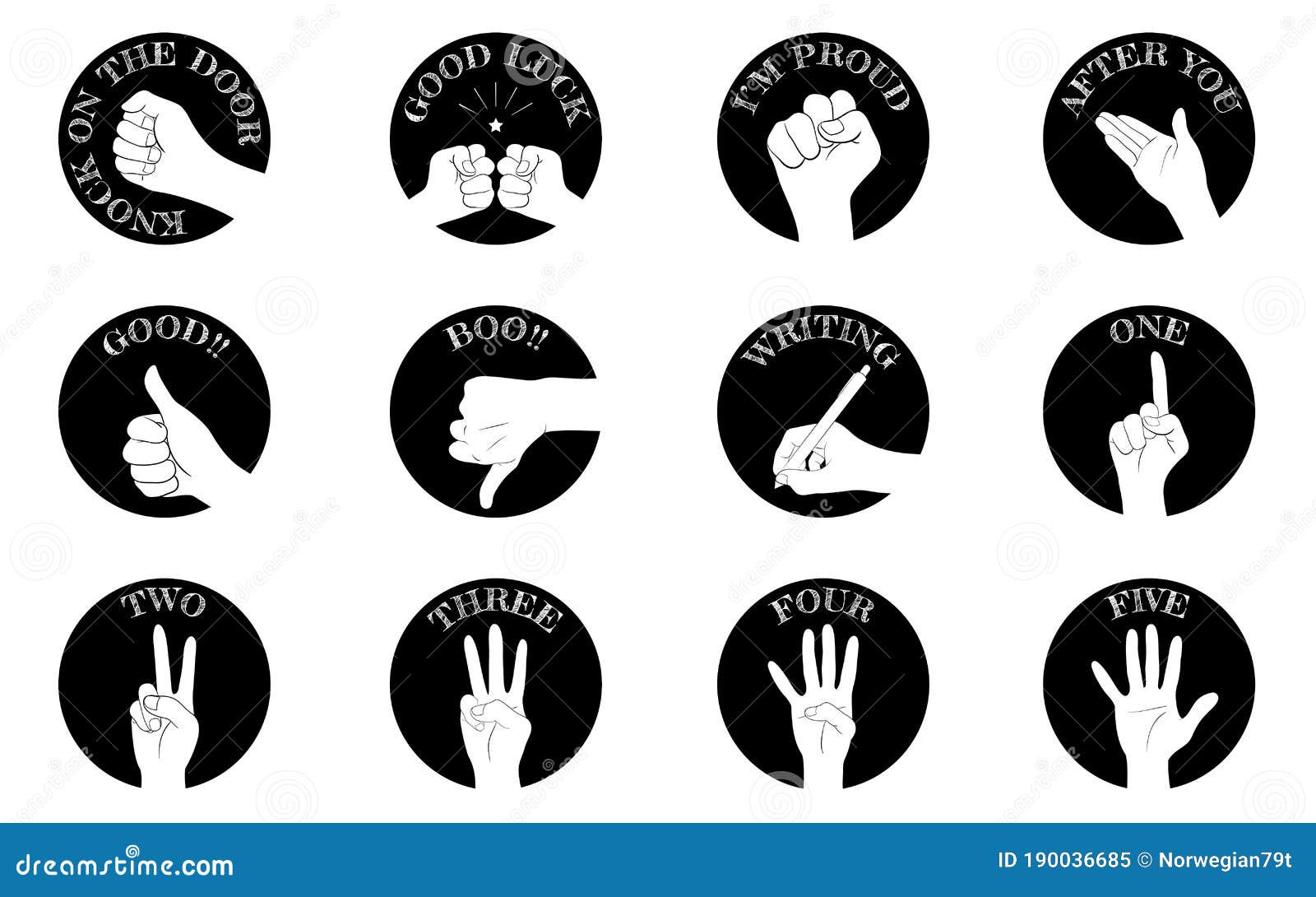 Hand Sign Icon Set 12 Types, Communication and Numbers Stock Vector ...