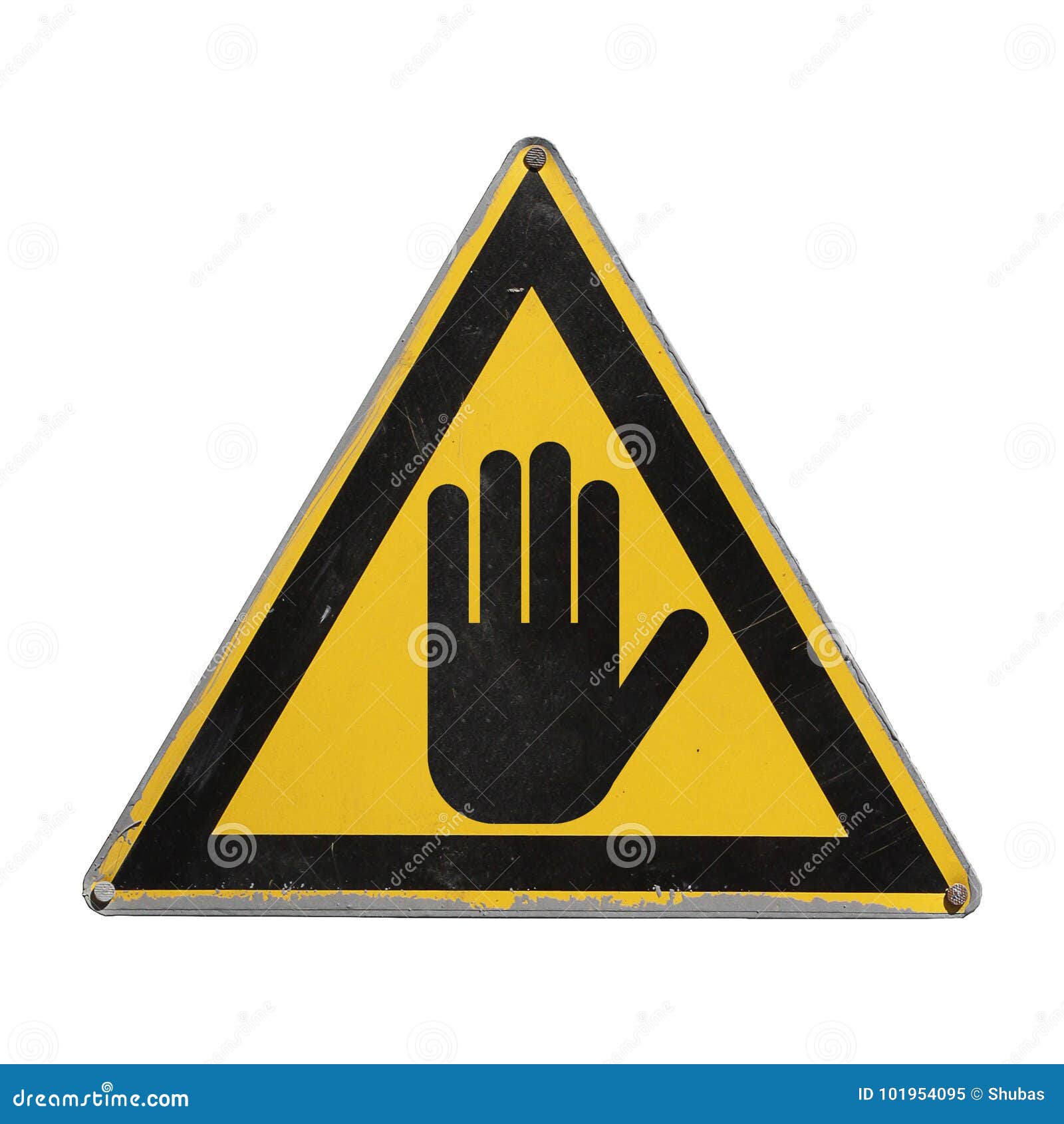 Hand. Sign Stop. Yellow Triangle Stock Image - Image of radiation, nail ...