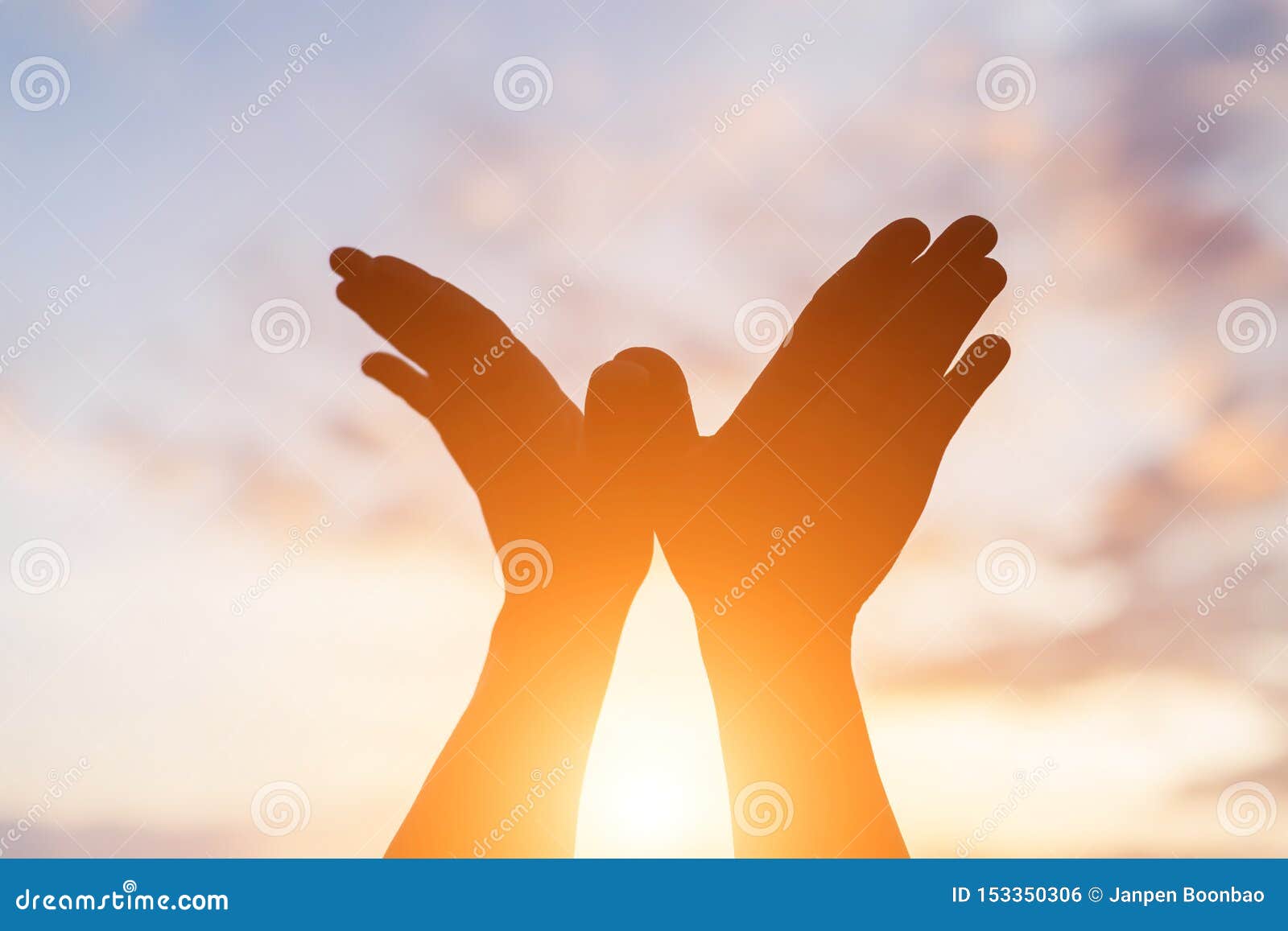 Hands Forming a Shape with Sunset Silhouette Stock Photo - Image of ...