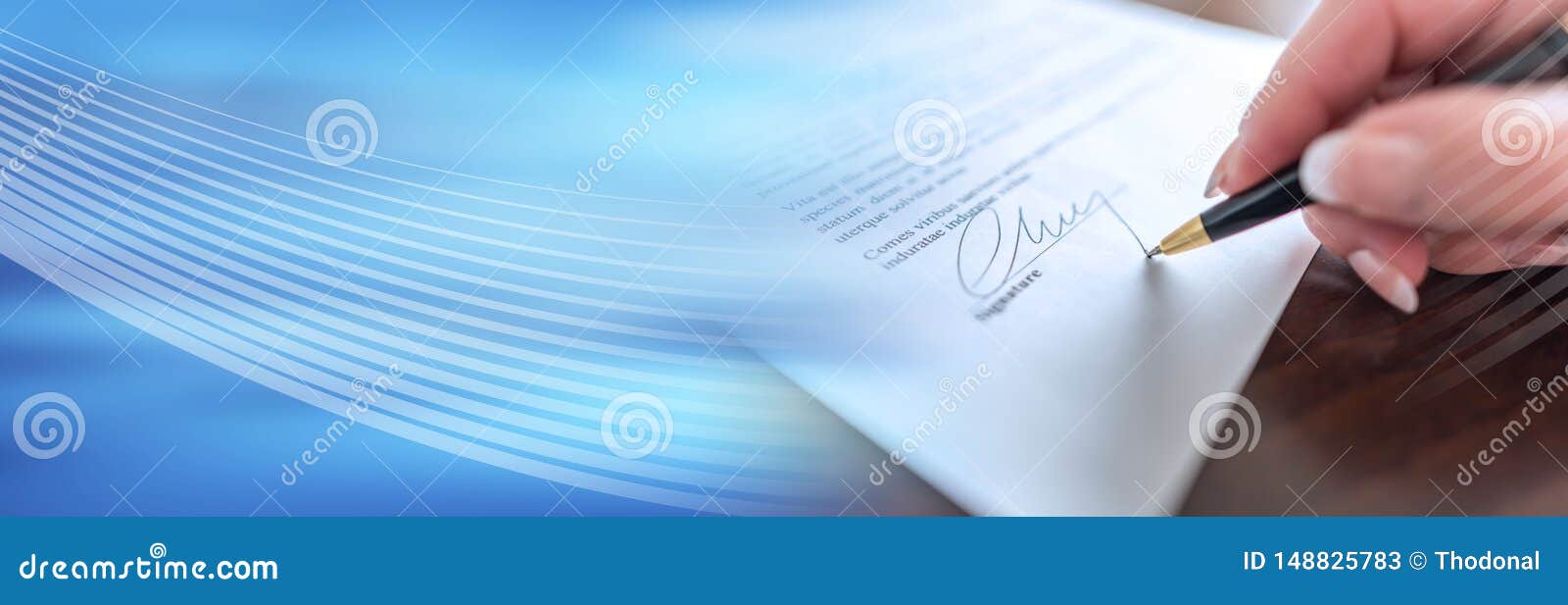 Hand Signing a Contract. Panoramic Banner Stock Image - Image of text ...
