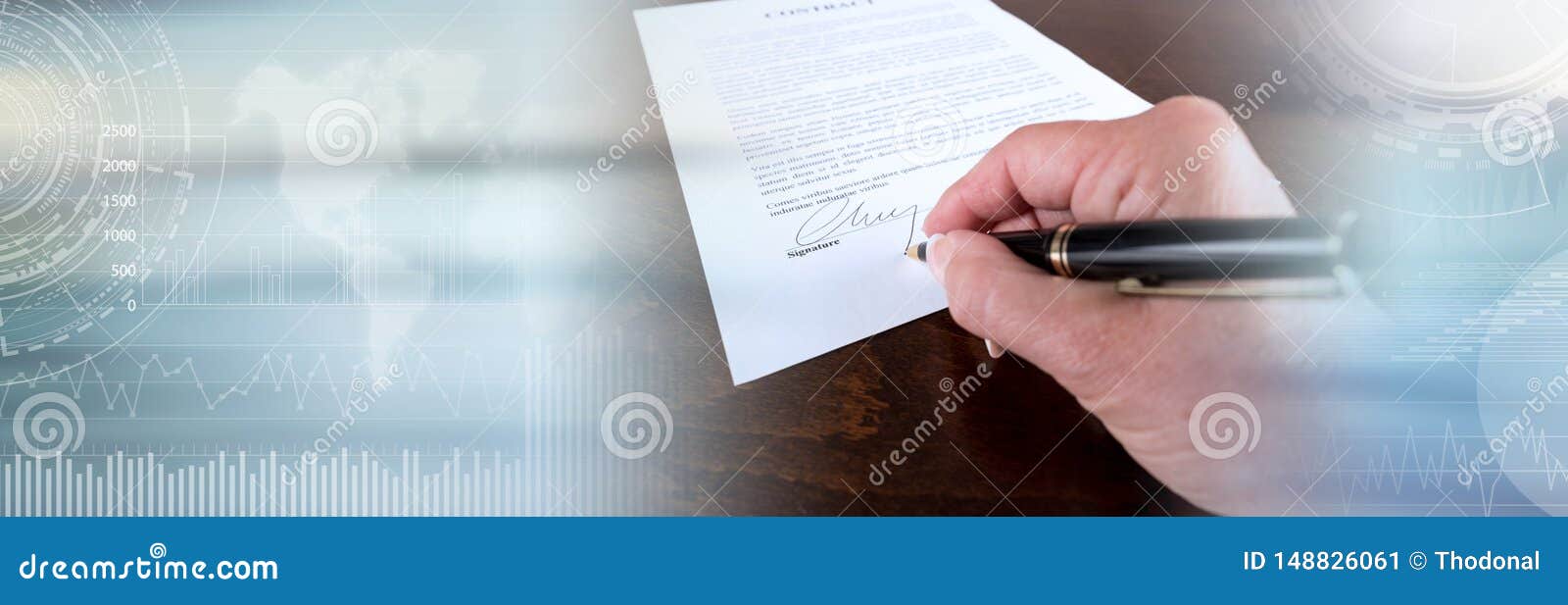 Hand Signing a Contract; Panoramic Banner Stock Image - Image of ...