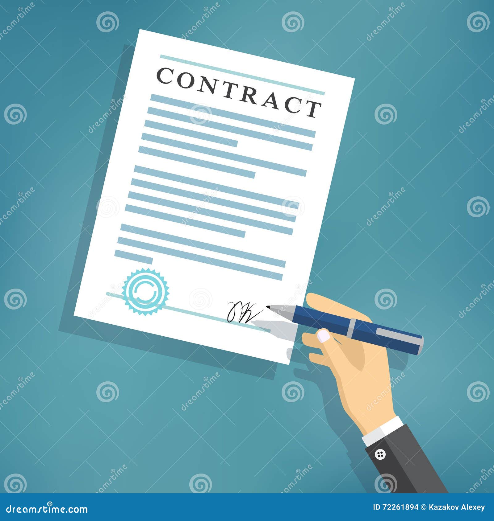 Hand Signing Contract on White Paper. Stock Vector - Illustration of ...