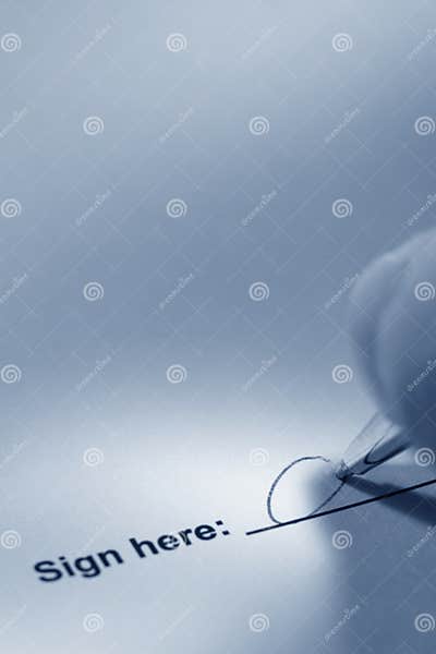 Hand Signing a Document with Pen on Sign Here Line Stock Photo - Image ...