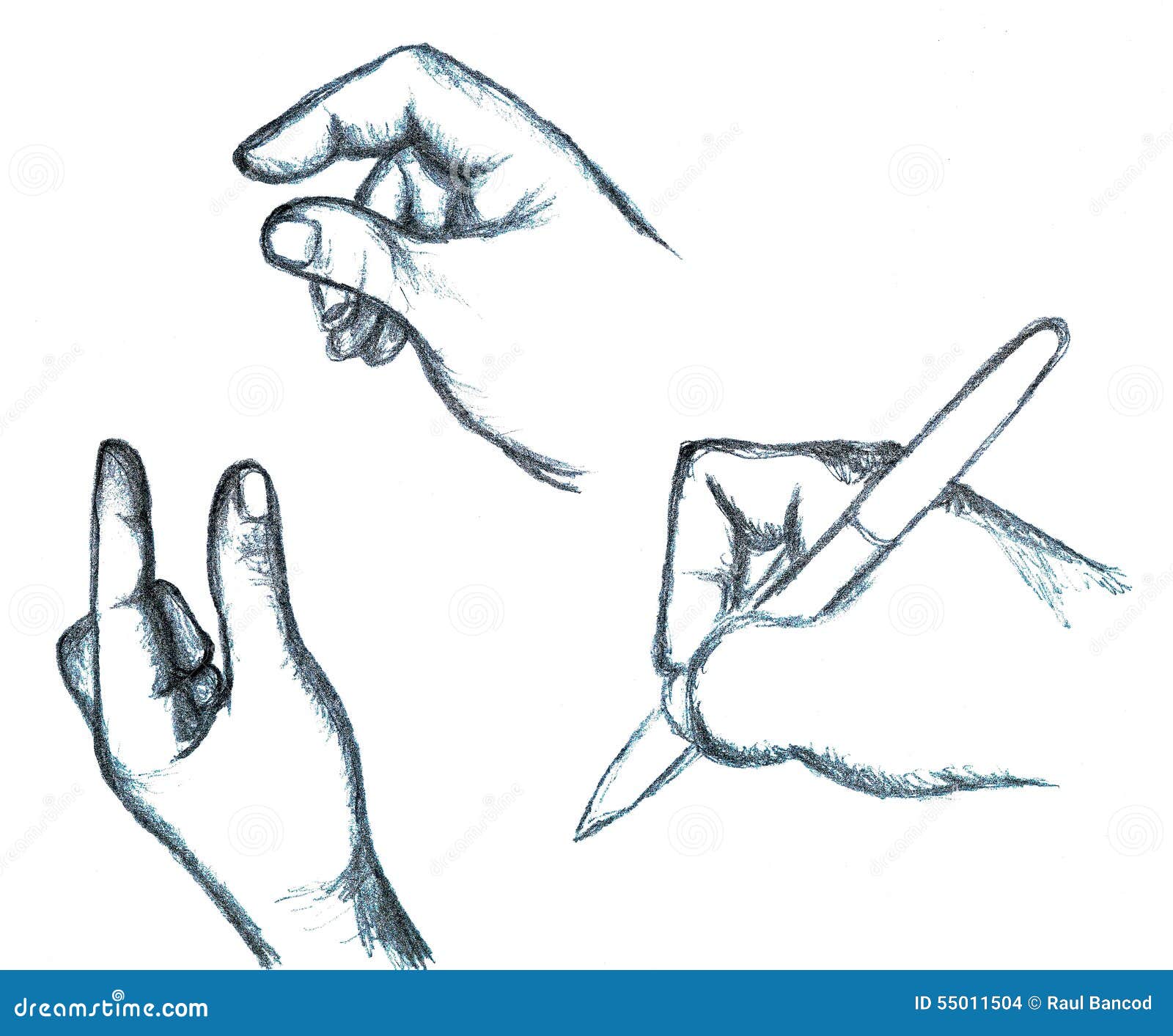 Hand Signs and Hand Writing with a Pen Stock Illustration ...