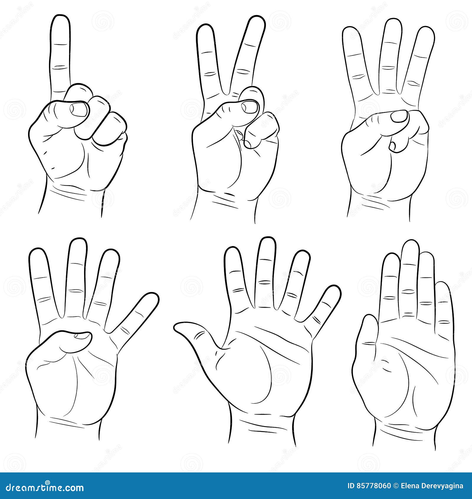 Hand Signs Set Monochrome Illustration Stock Illustration ...