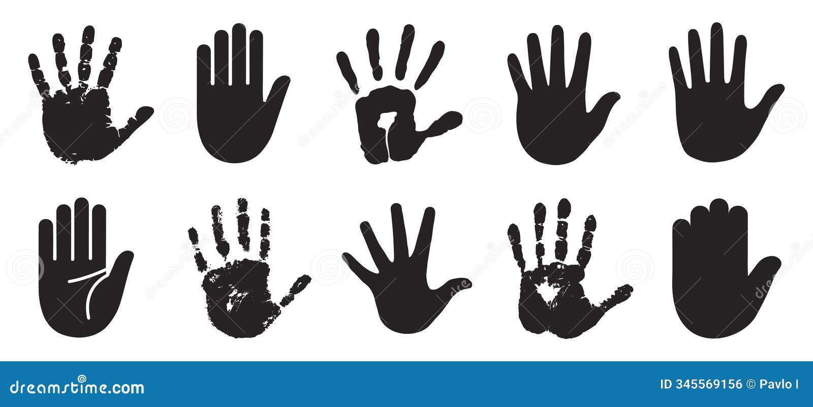 Hand Silhouettes Set, Handprint Isolated, Palm Imprint, Different Hands ...