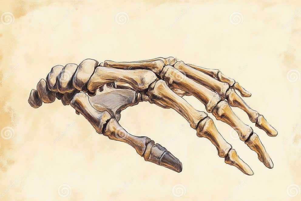 Detailed Illustration of a Human Skeletal Hand Showcasing Anatomy and ...