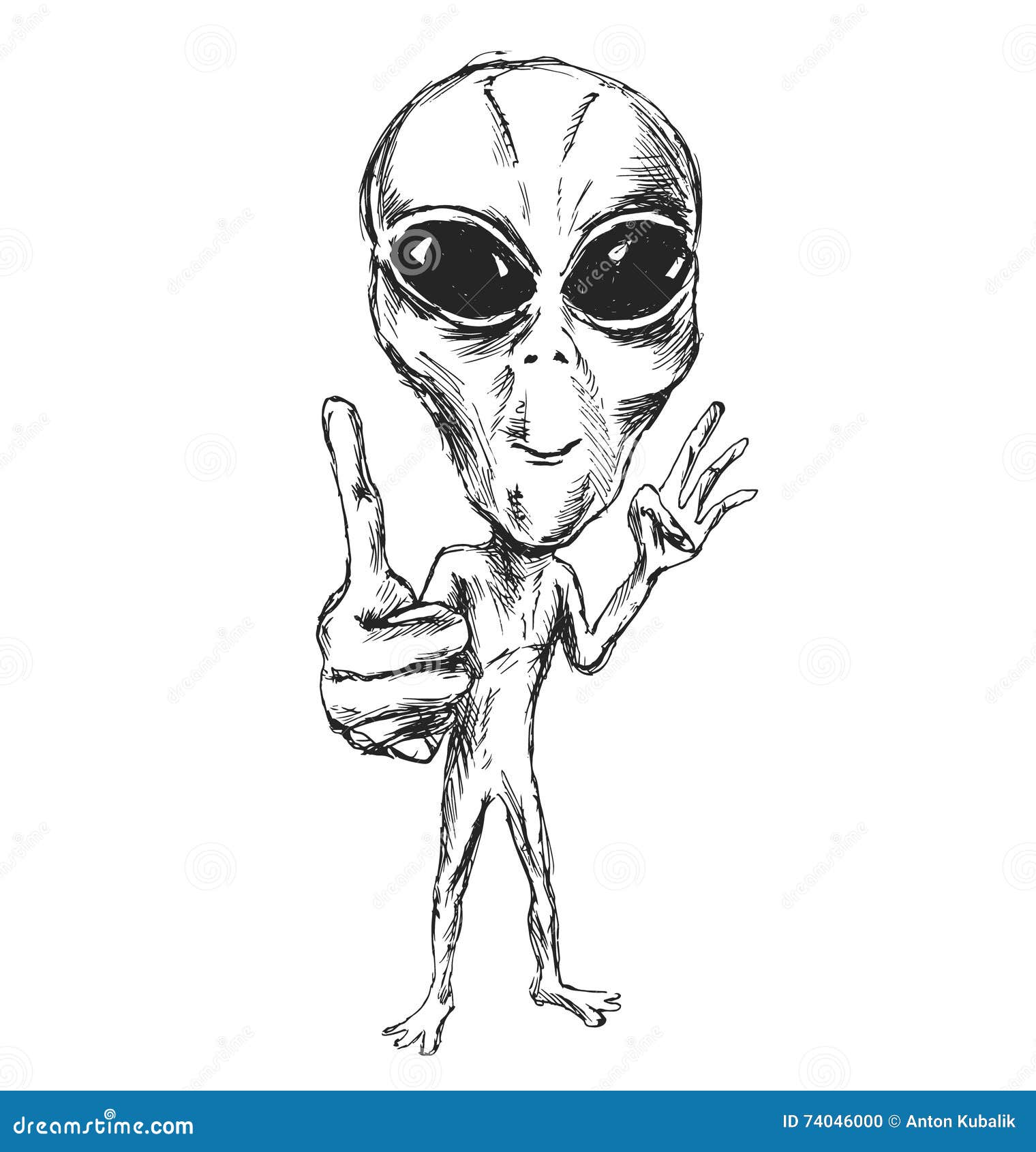 Hand sketch of an alien stock vector. Illustration of fiction - 74046000