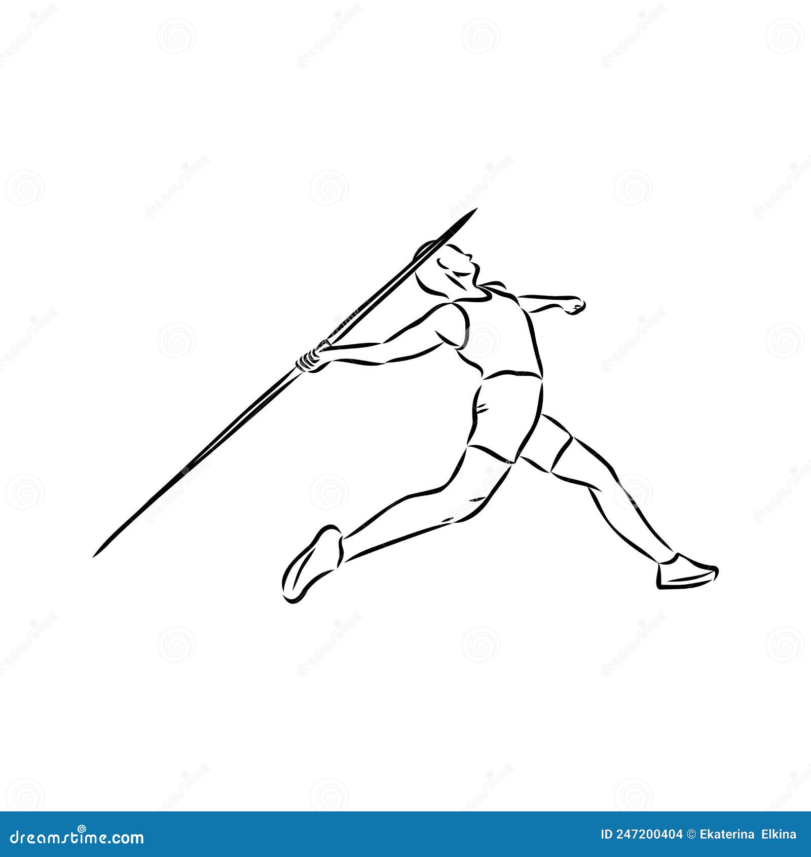 Hand Sketch Athlete Throwing A Javelin Vector Illustration