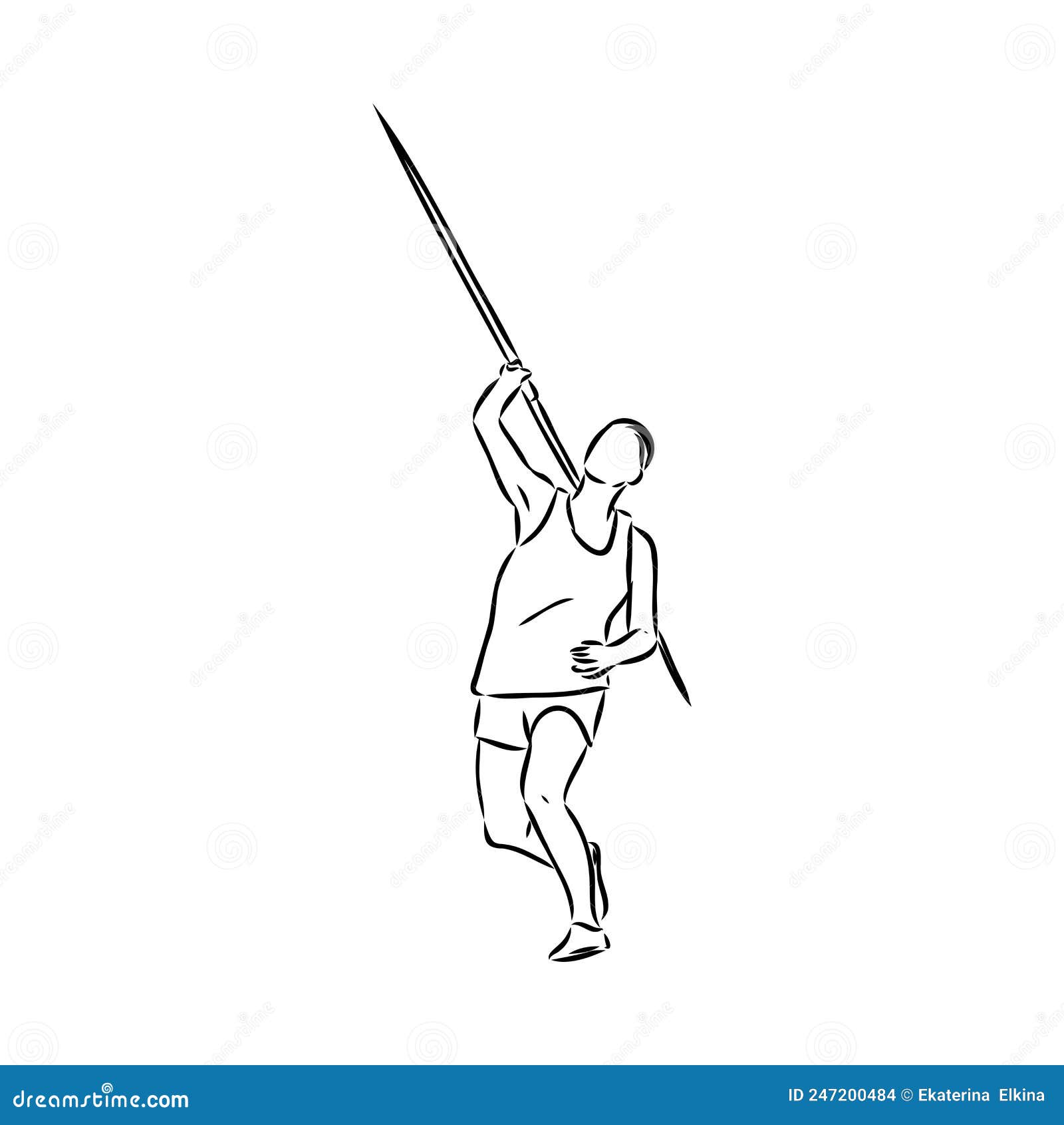 Hand Sketch Athlete Throwing A Javelin Vector Illustration