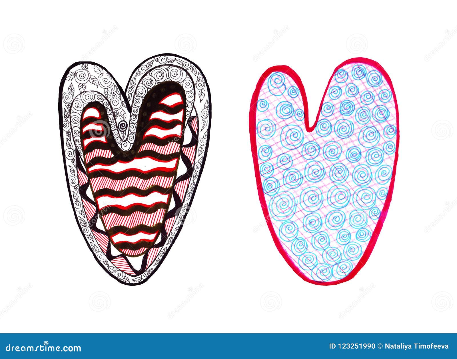 Hand Sketch Drawing of Hearts with Decoration Stock Illustration ...