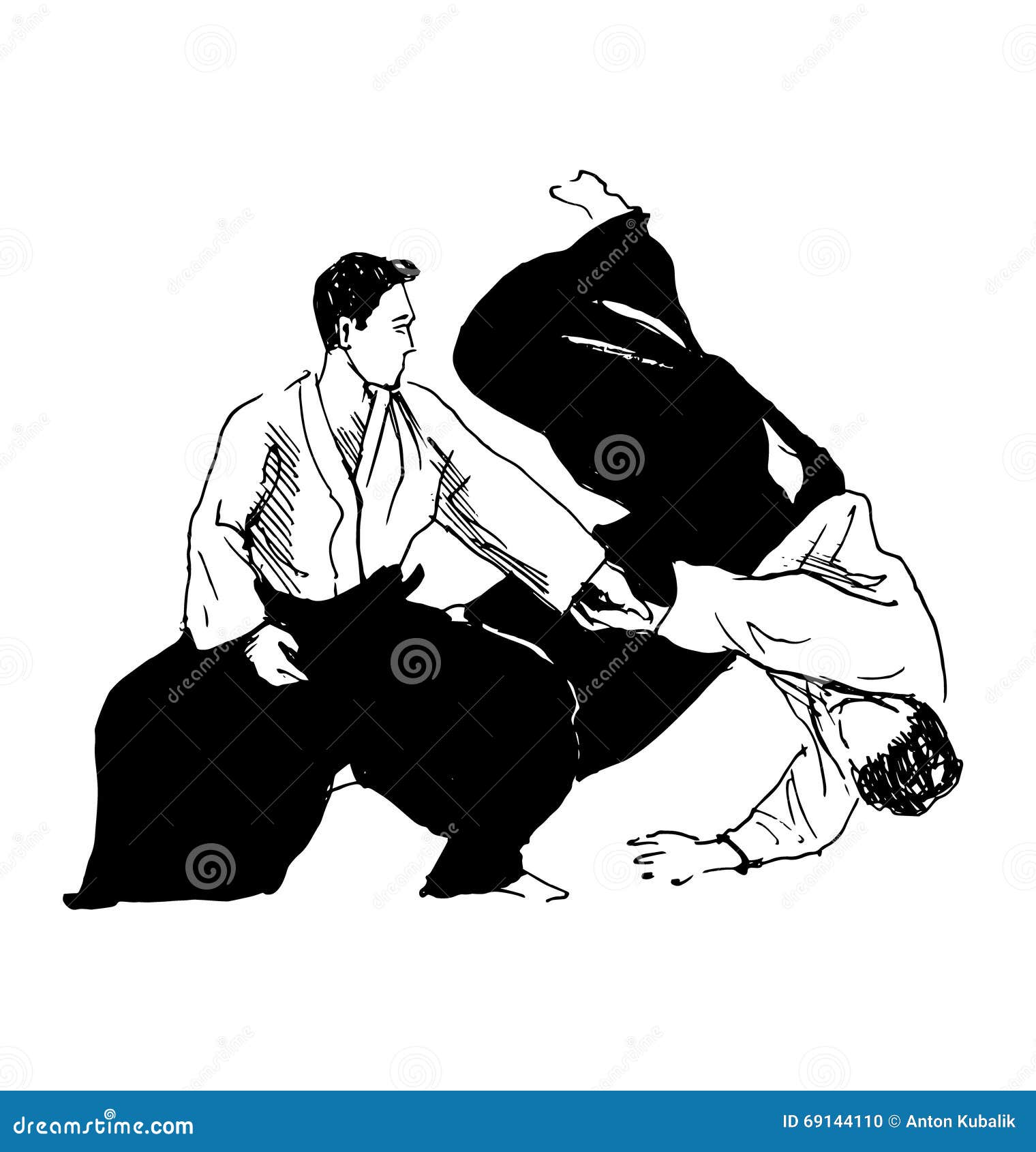 Hand Sketch Fighters Aikido Stock Vector - Illustration of protection ...