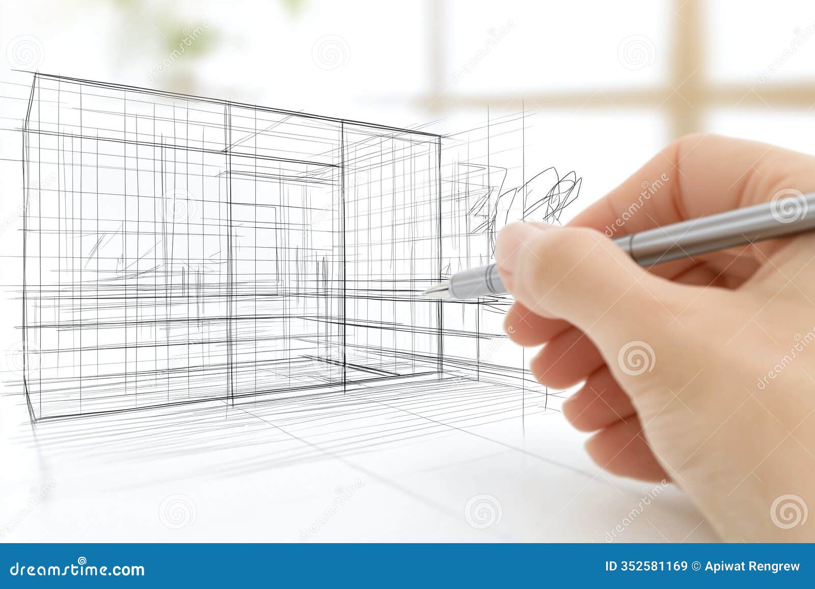 Hand Sketch of Modern Architectural Design with Focus on Lines and Perspective Image Captures ...