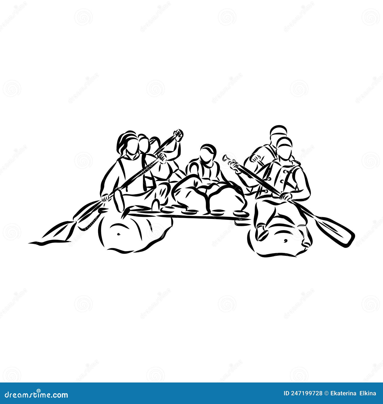 Hand Sketch of People on a Raft Rafting Vector Stock Vector ...