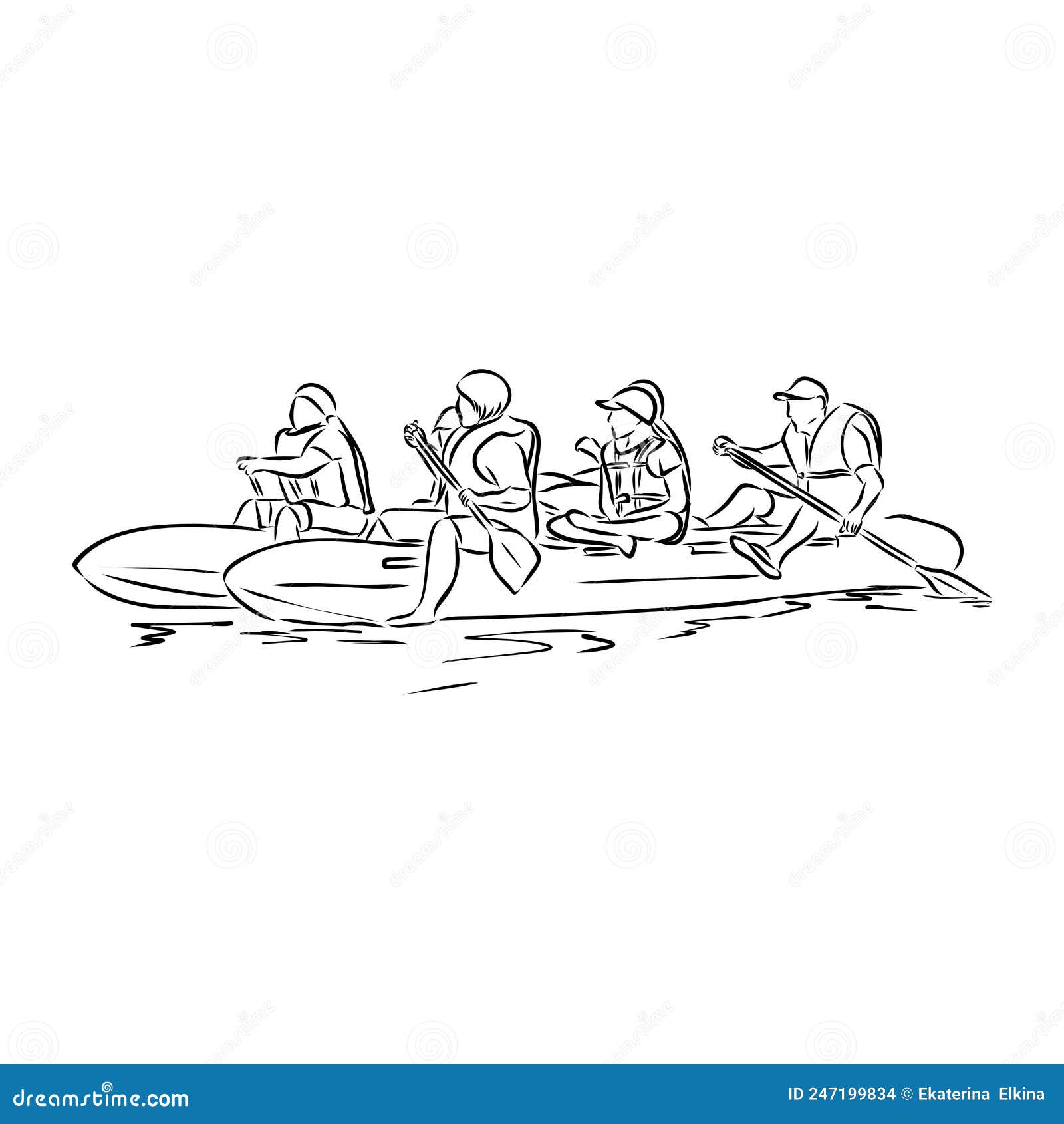 Hand Sketch of People on a Raft Rafting Vector Stock Vector ...