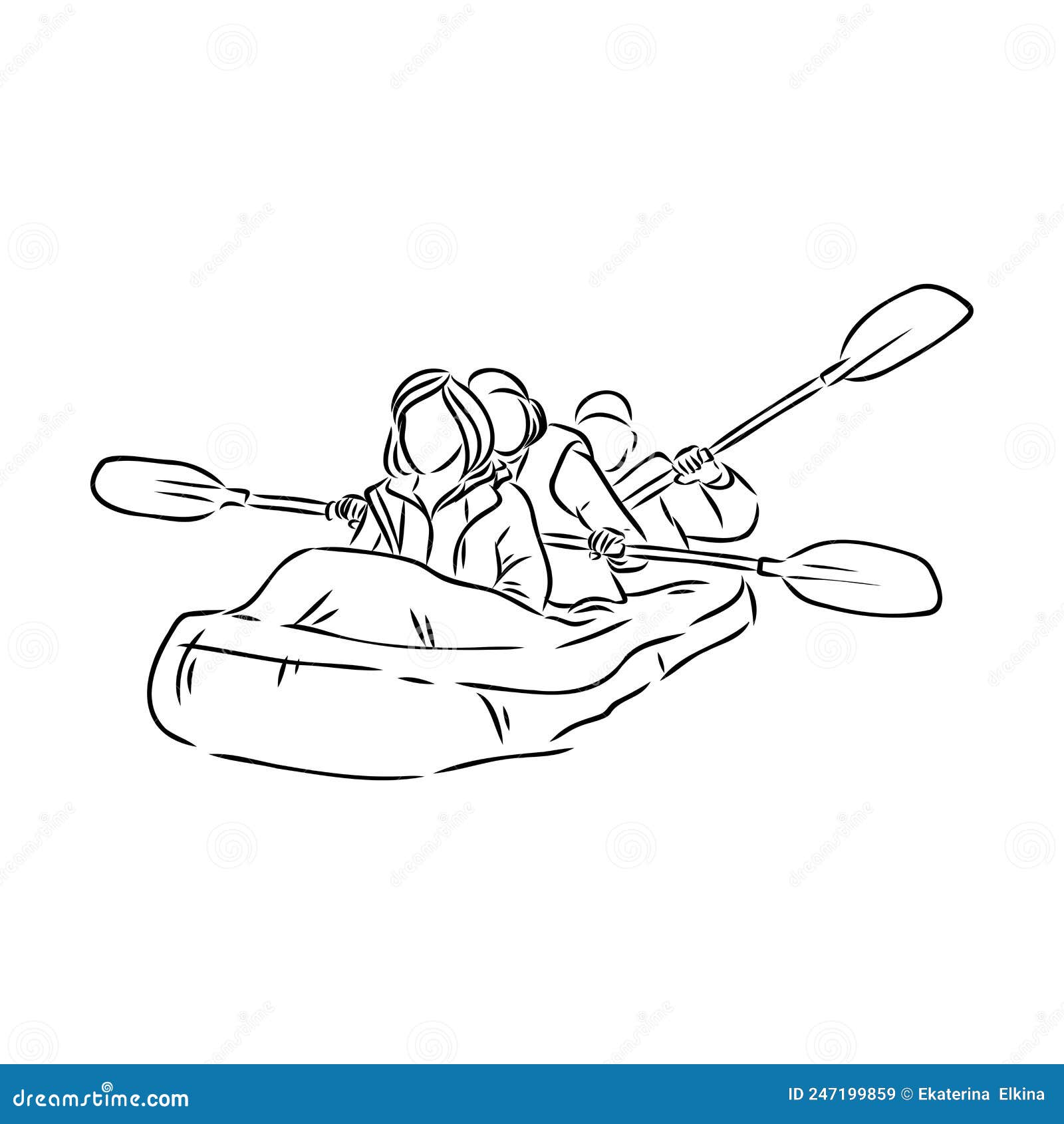 Hand Sketch of People on a Raft Rafting Vector Stock Illustration ...