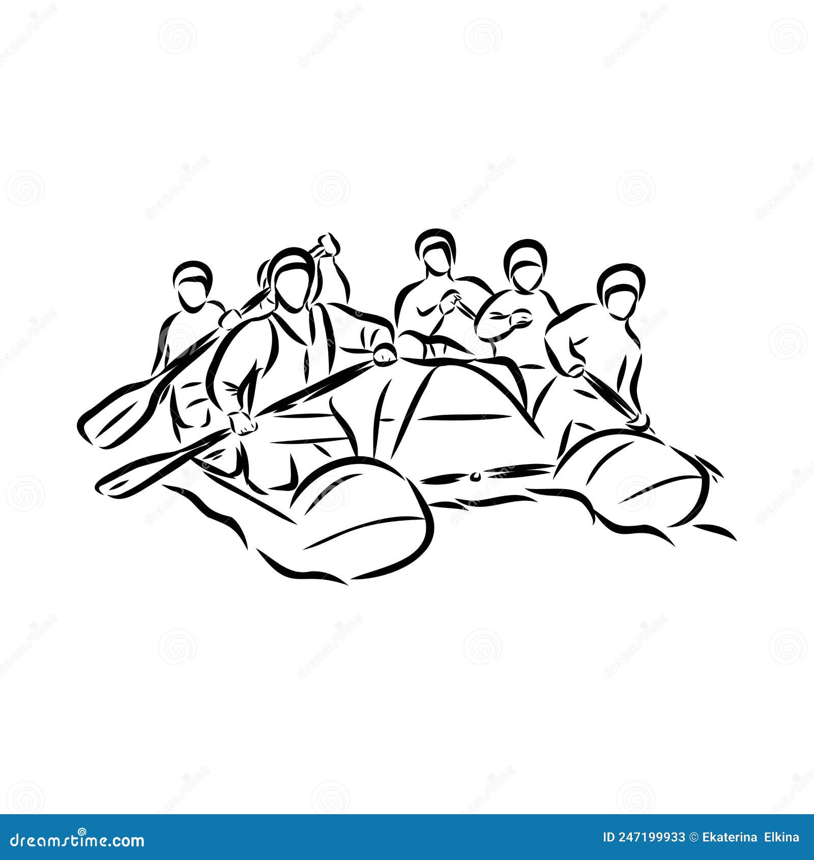Hand Sketch of People on a Raft Rafting Vector Stock Vector ...