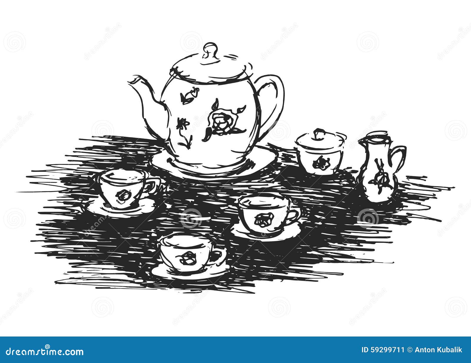 Hand sketch tea set stock vector. Illustration of five - 59299711
