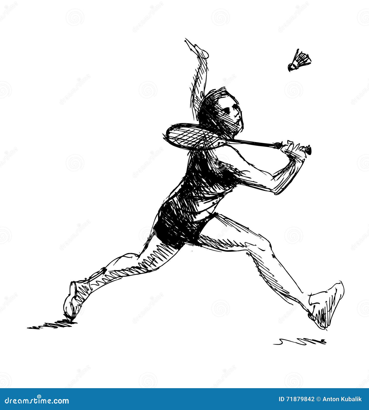 Hand Sketch Woman Playing Badminton Stock Vector - Illustration of ...
