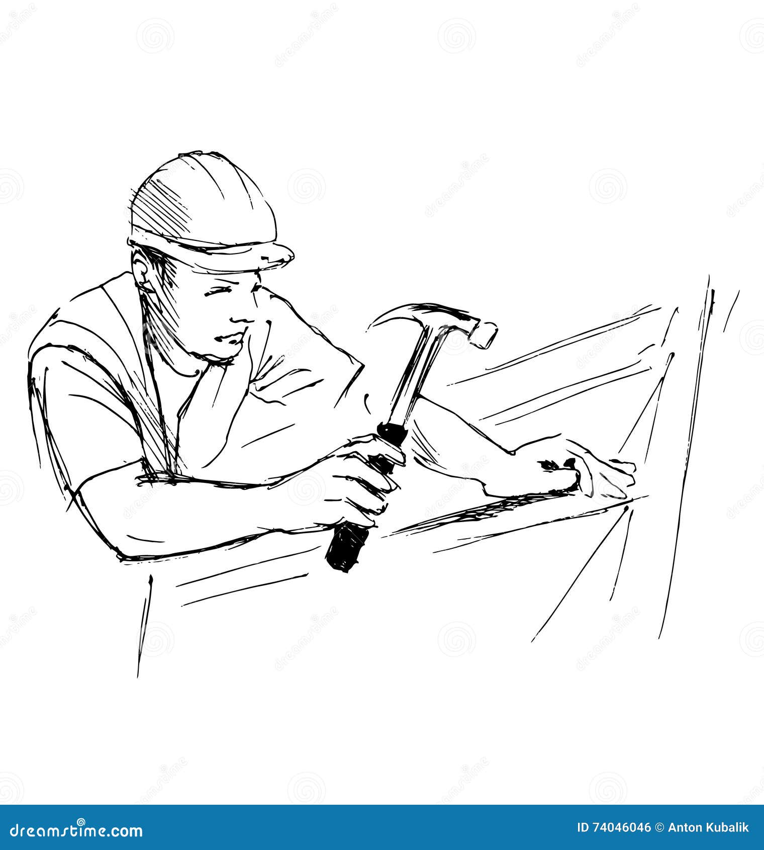 Hand Sketch Worker with Hammer Stock Vector - Illustration of backlit ...