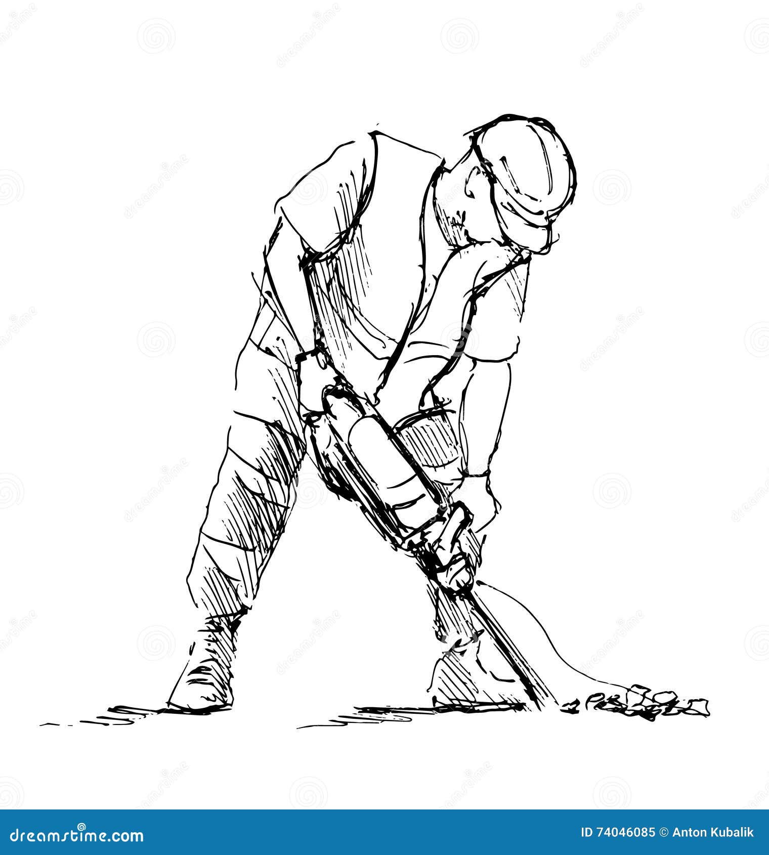 Hand Sketch Worker with a Jackhammer Stock Vector - Illustration of ...