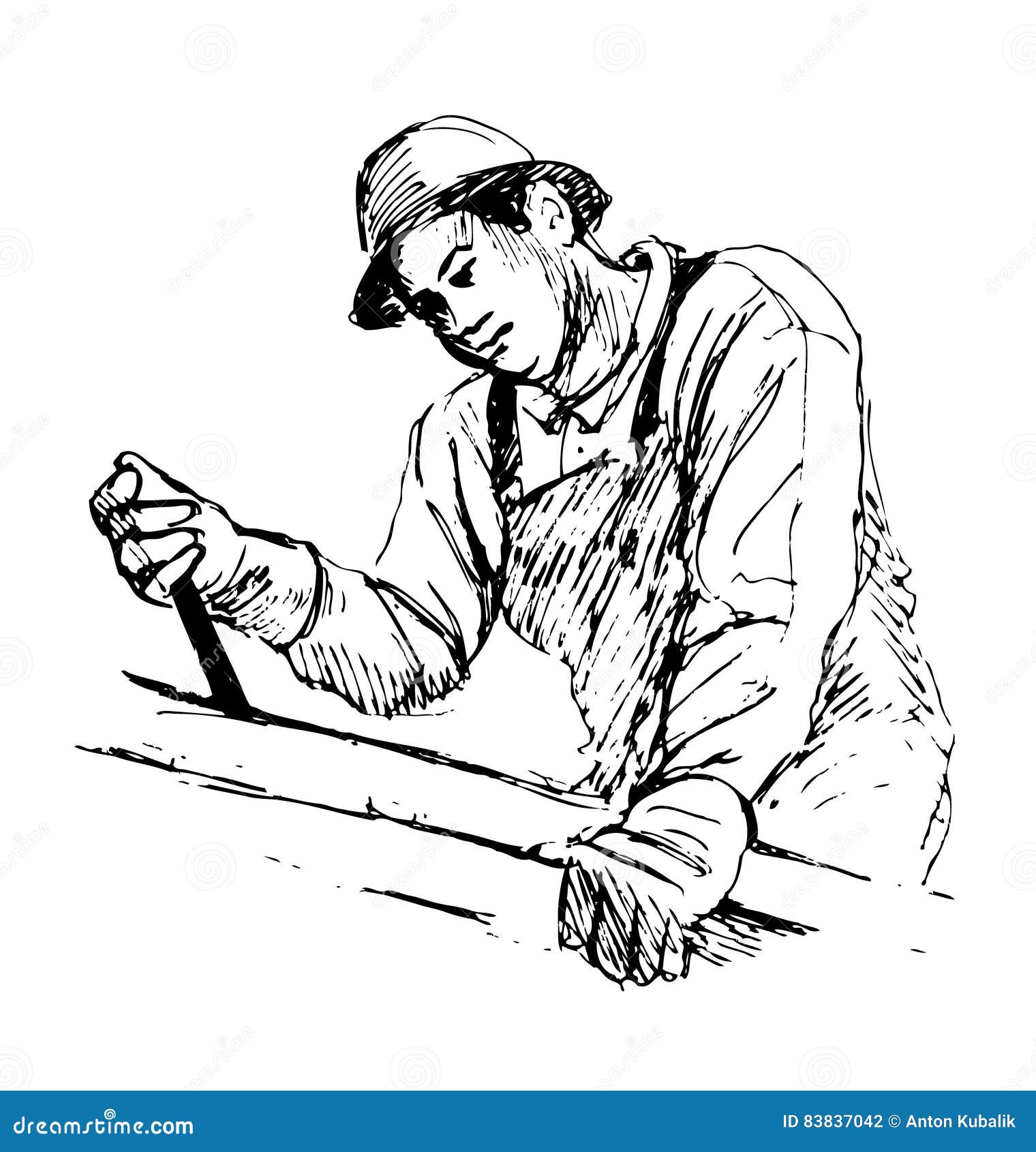 Hand sketch worker stock vector. Illustration of equipment - 83837042