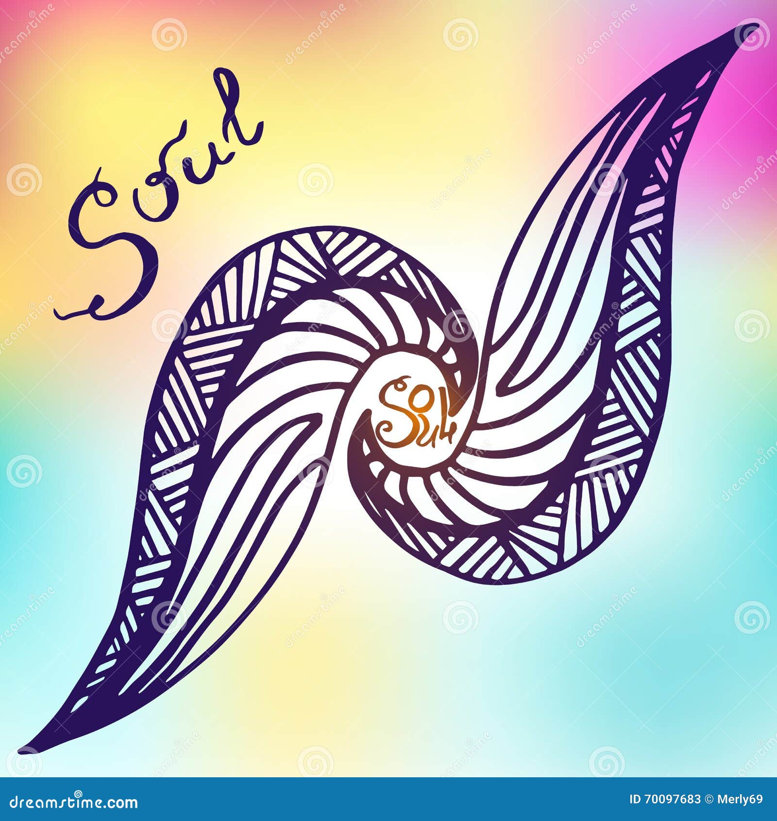 Hand Sketched Abstract Element with Lettering. Soul. Vector Drawing ...