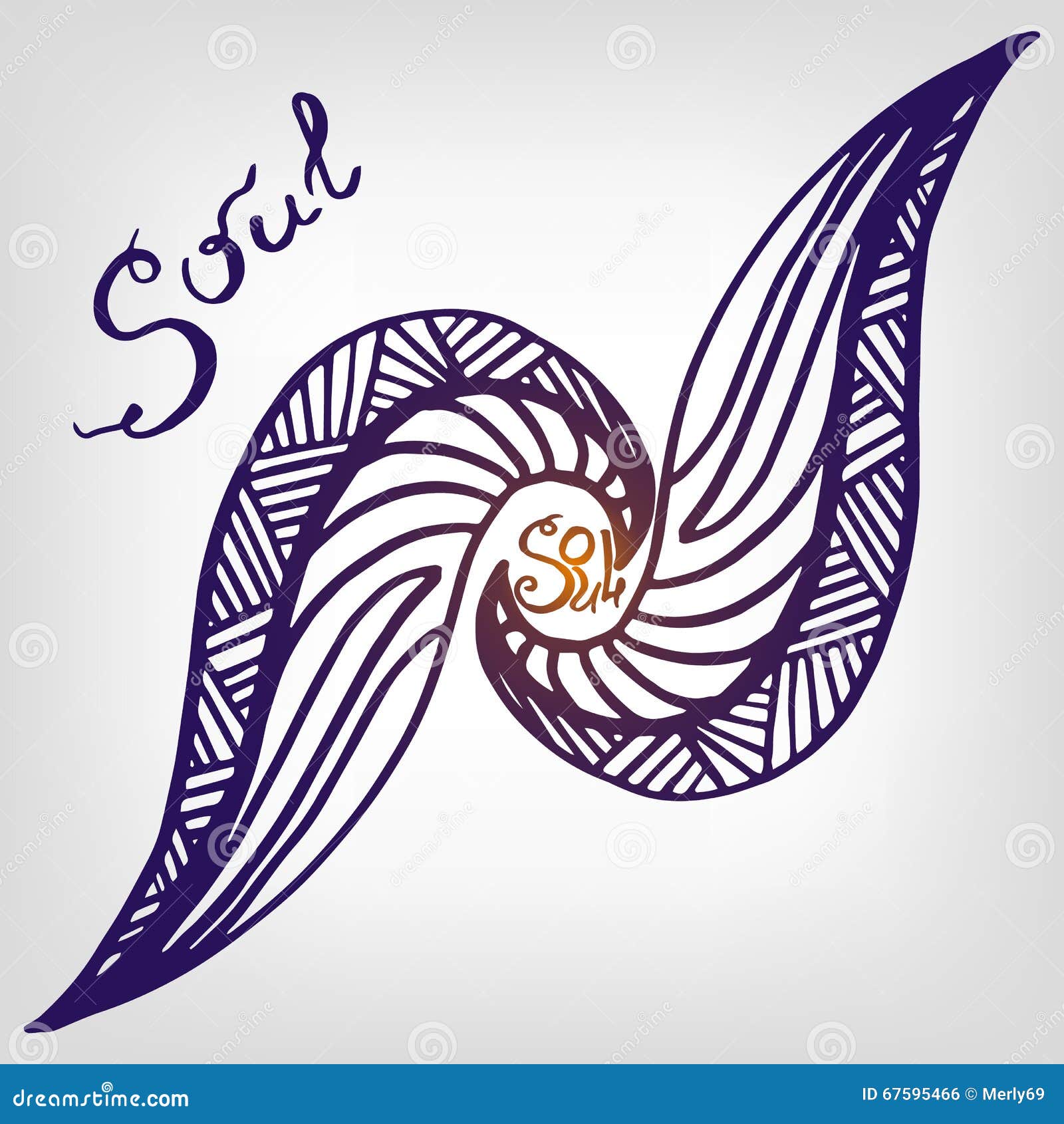 Hand Sketched Abstract Element with Lettering. Soul. Vector Drawing ...