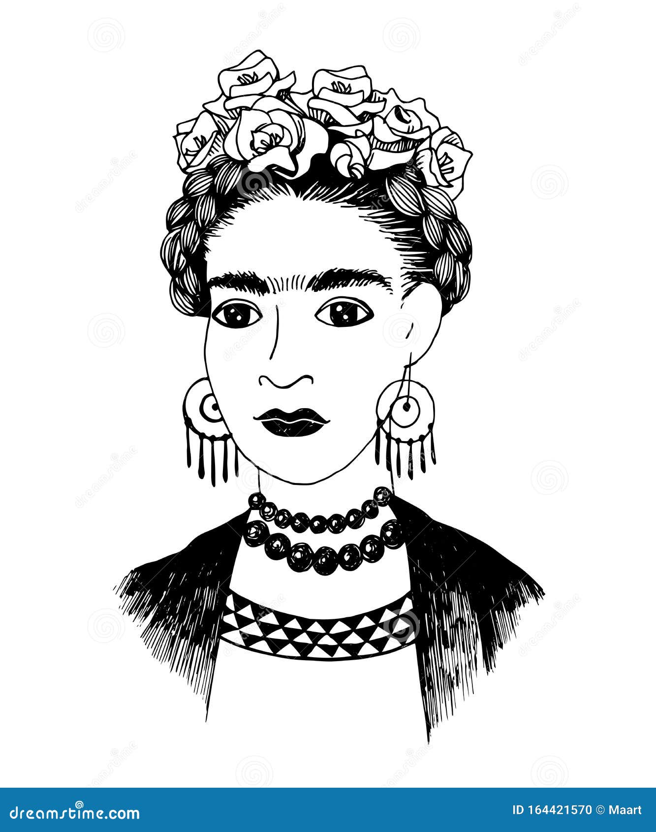 Hand Sketched Frida Kahlo Portrait Stock Vector - Illustration of hair ...