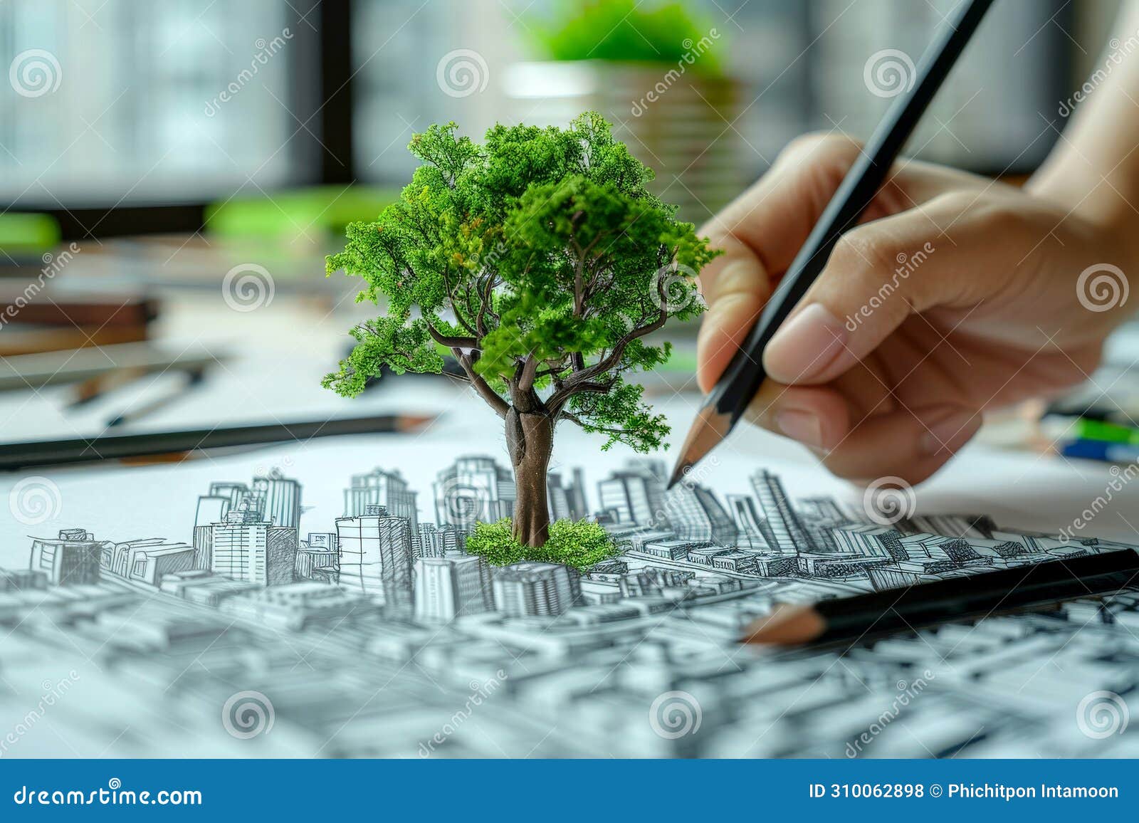 A Hand Sketched Green Tree . Environment Day Concept. Stock Photo ...