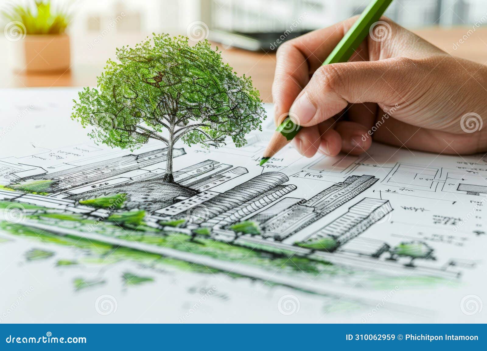 A Hand Sketched Green Tree . Environment Day Concept. Stock ...