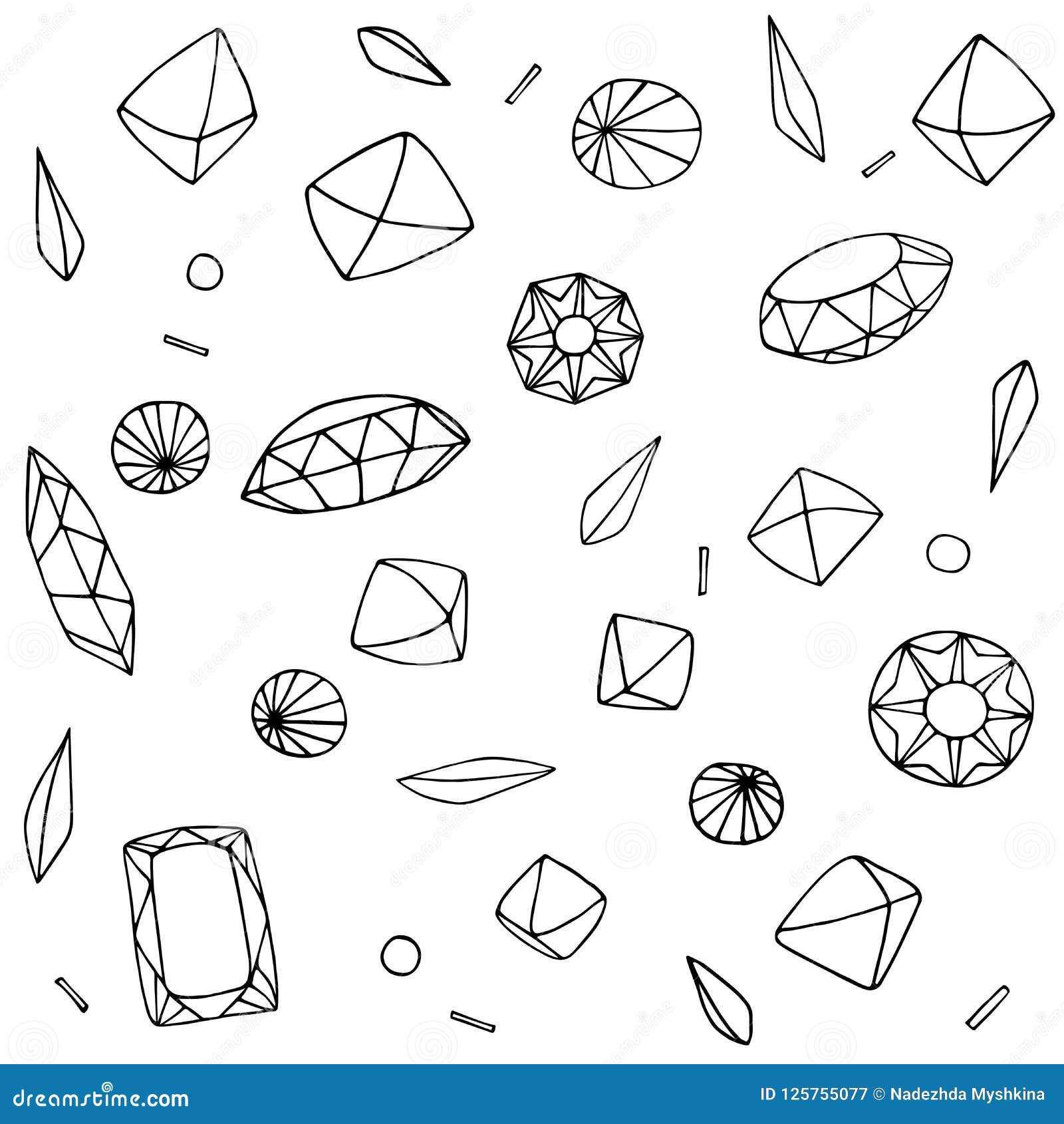 Hand Sketched Simple Doodle Gems on White Background Stock Vector ...