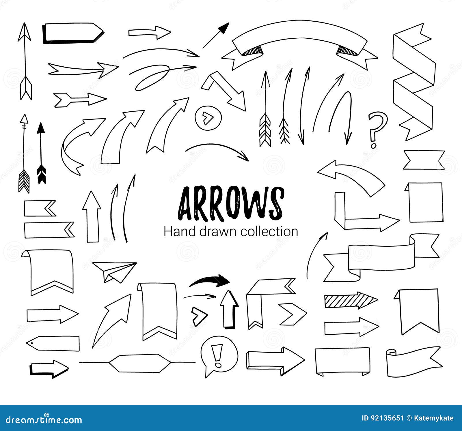Hand Sketched Vector Illustrations - Arrows, Ribbons and Scrolls Stock ...