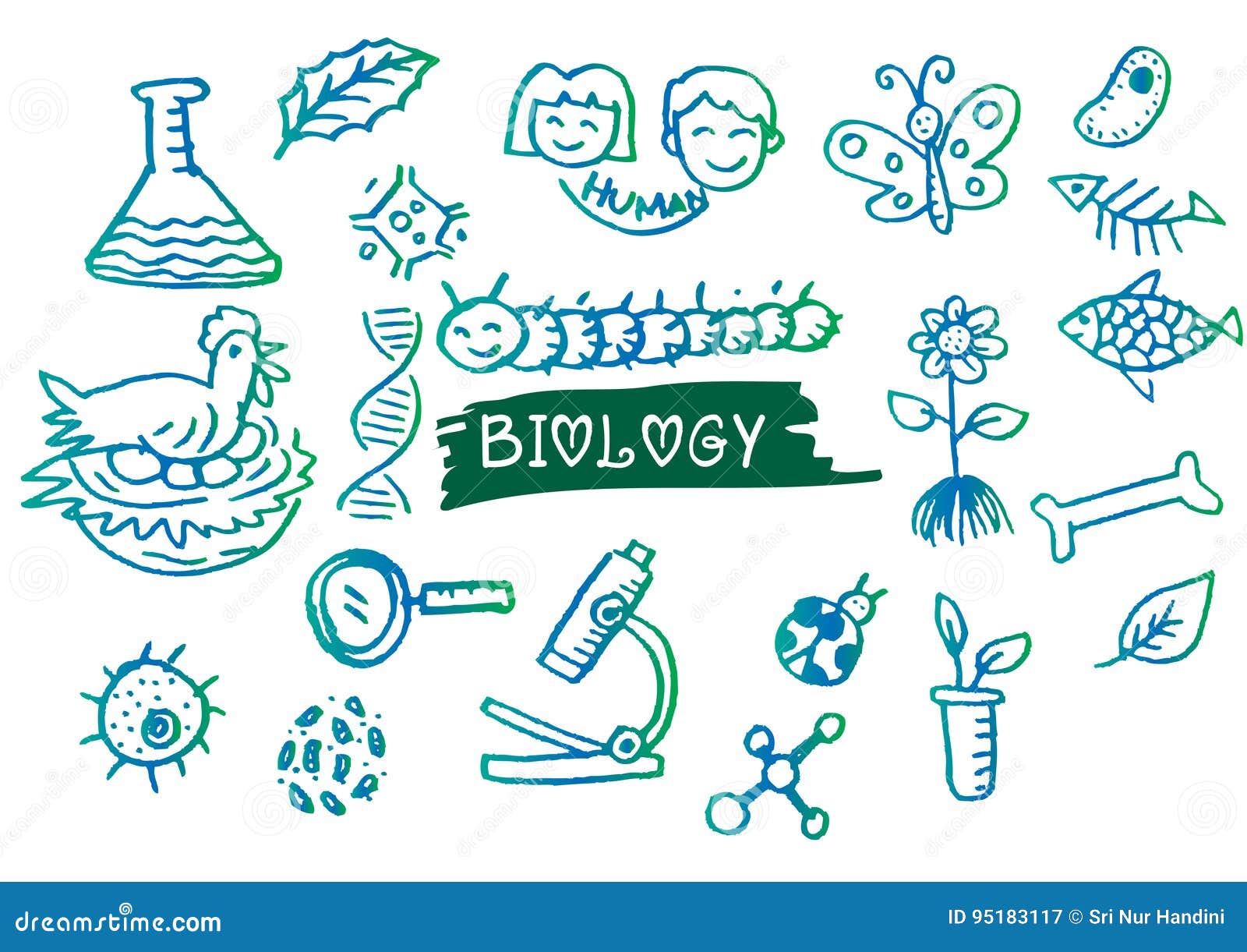 Hand sketches of biology. stock illustration. Illustration of mcroscope ...