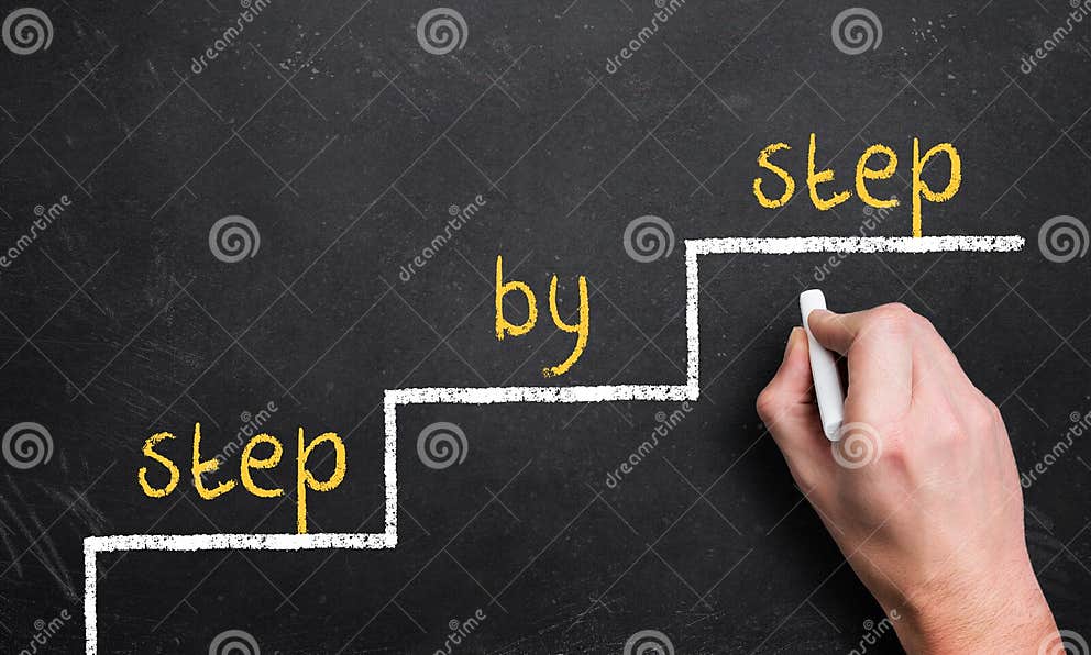 Hand Sketching a Stair and the Slogan: Step by Step Stock Image - Image ...