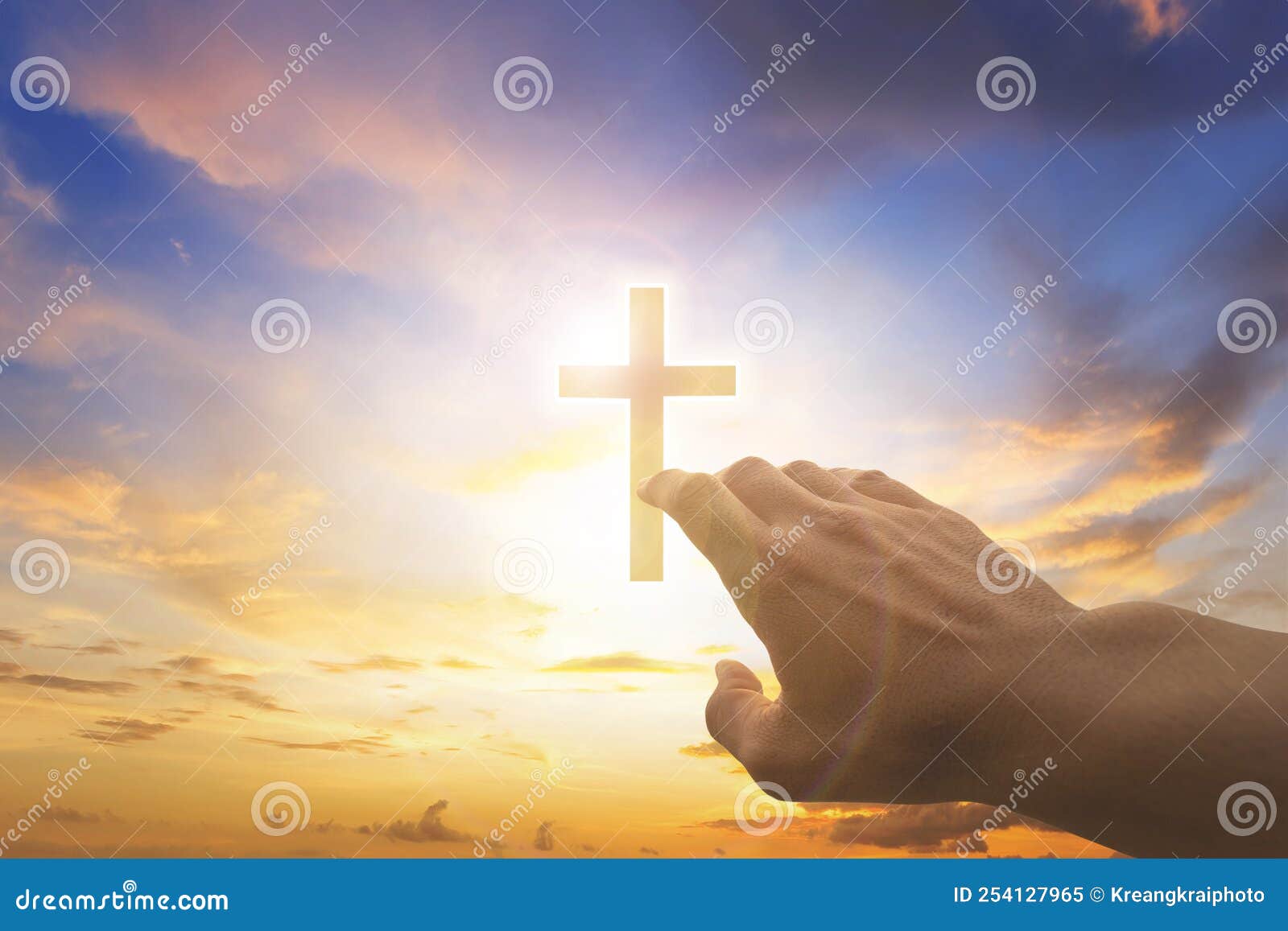 Hand and Sky at Sunrise and Cross Stock Image - Image of holy, church ...