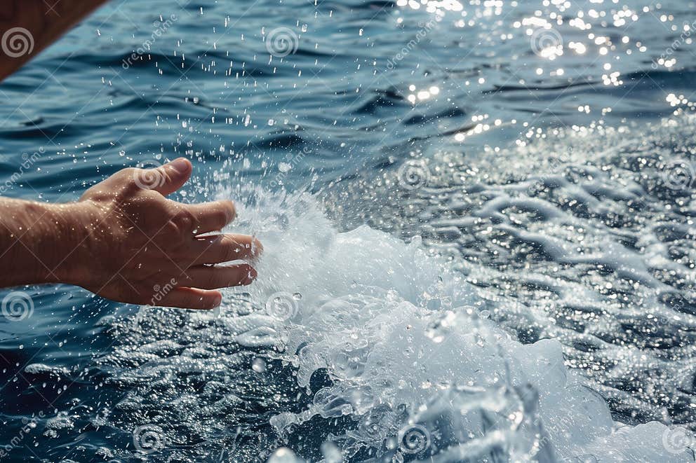 Hand Slapping the Oceans Surface, Causing a Burst of Spray Stock Photo ...