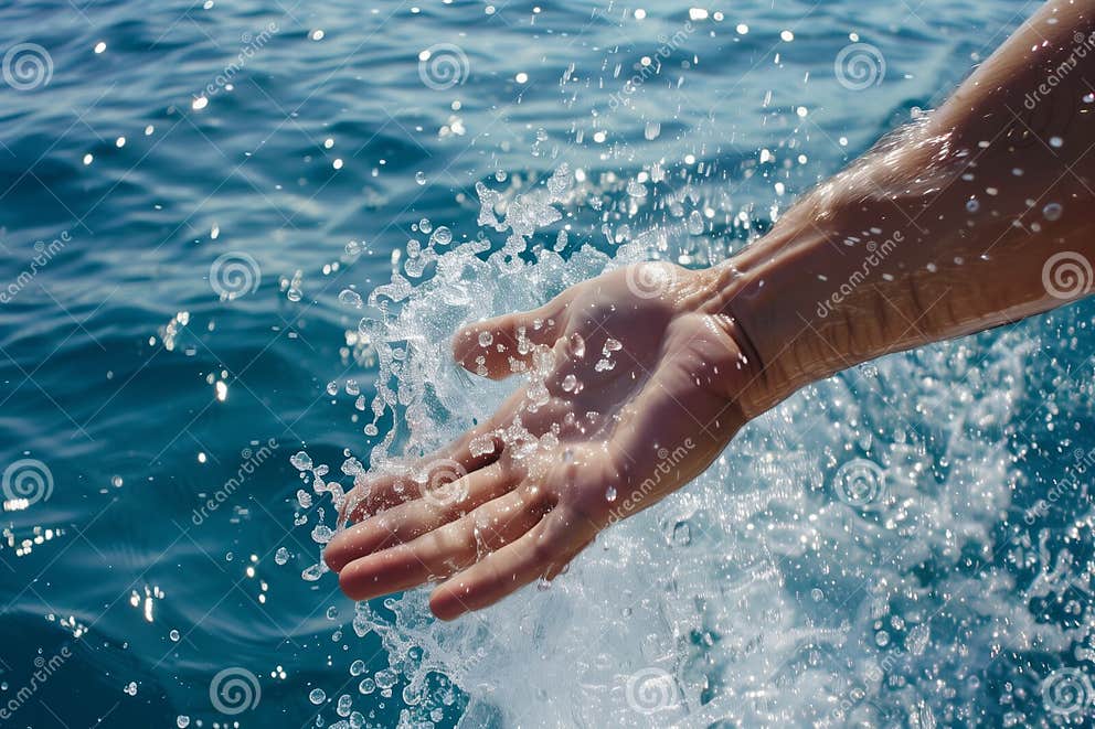 Hand Slapping the Oceans Surface, Causing a Burst of Spray Stock Photo ...