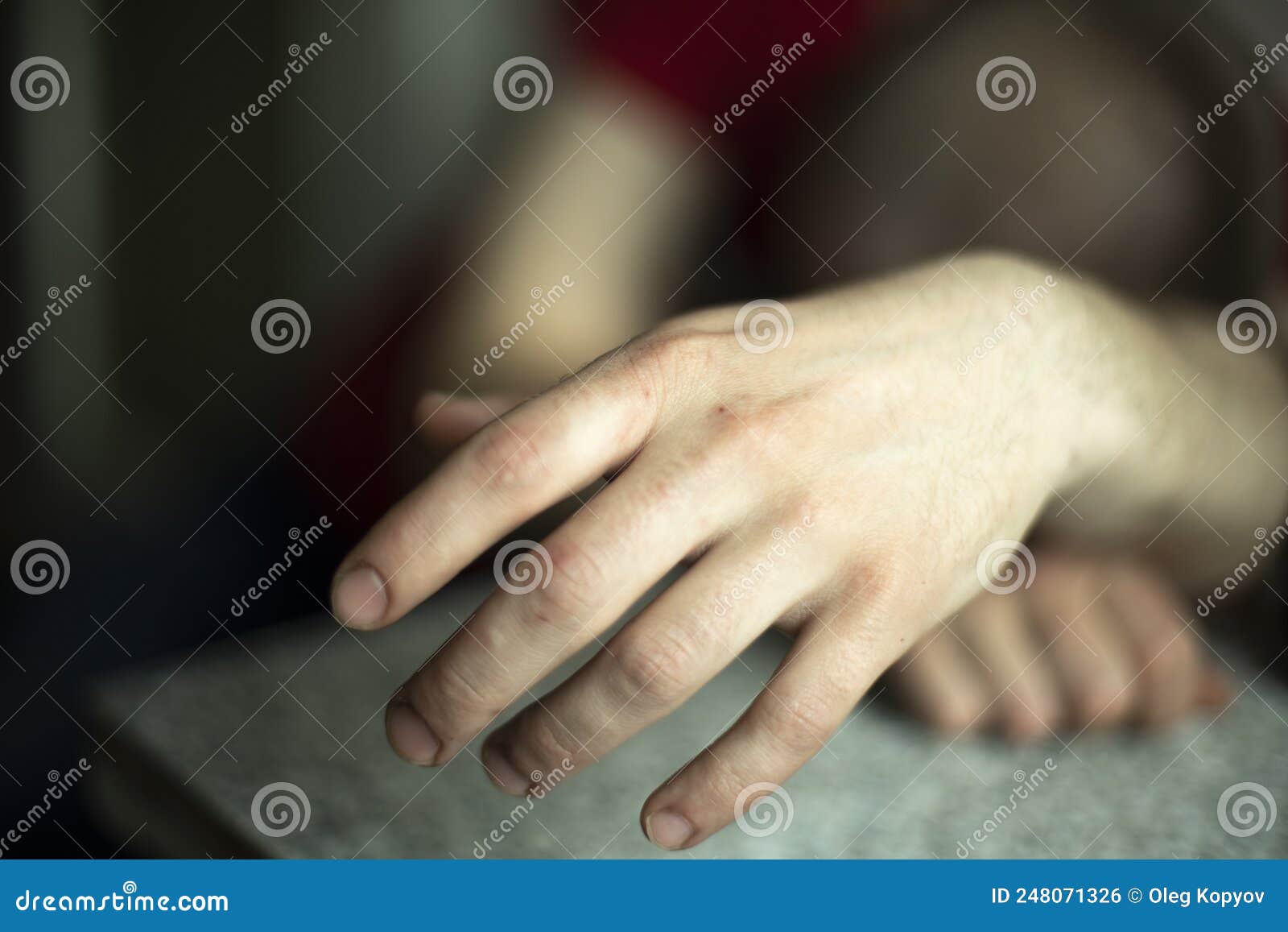 Hand of Sleeping Person. Guy Fell Asleep Sitting Down Stock Photo ...