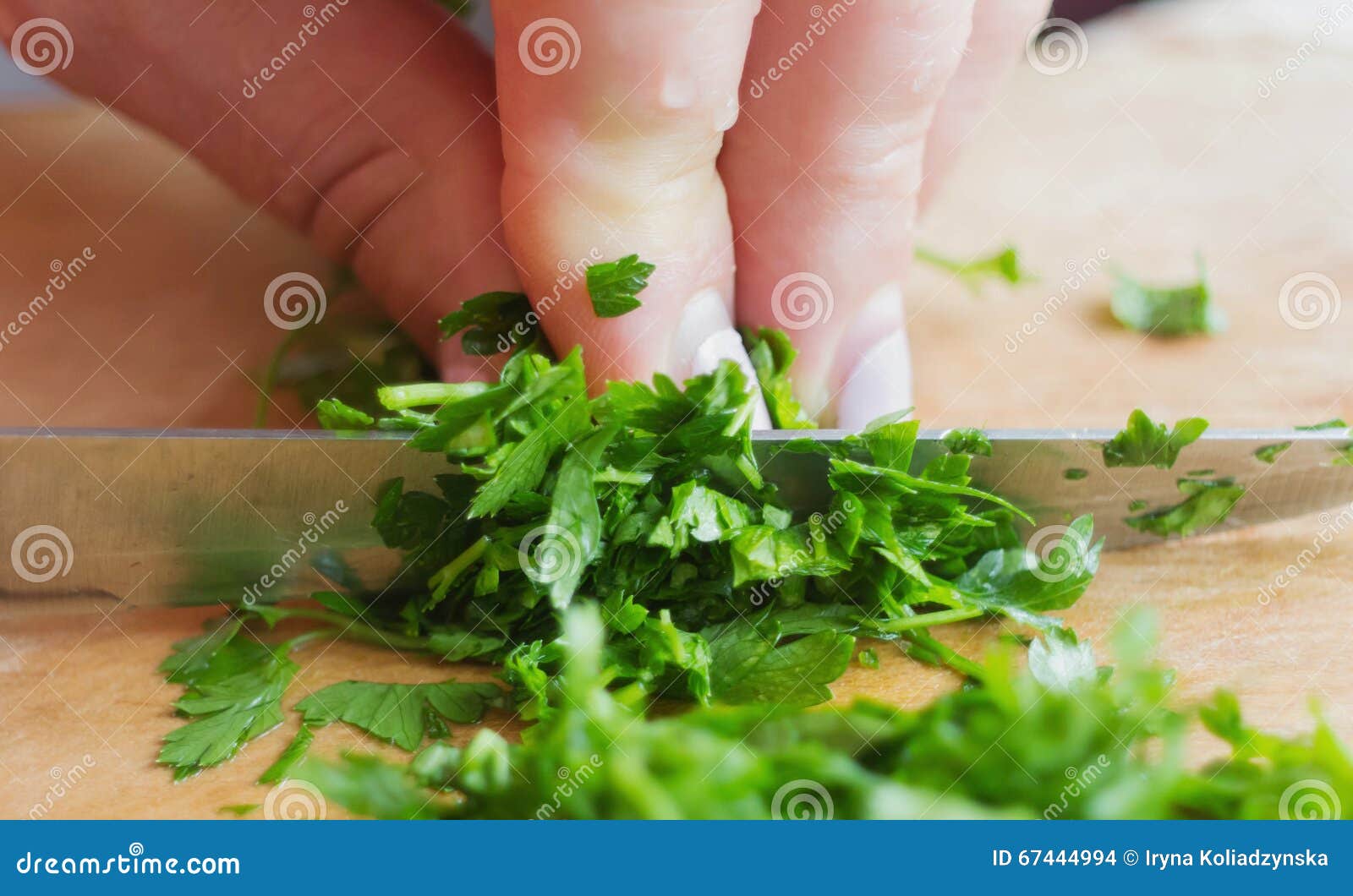 Hand Sliced Green Chopped Parsley on the Table Kitchen Interior Stock ...