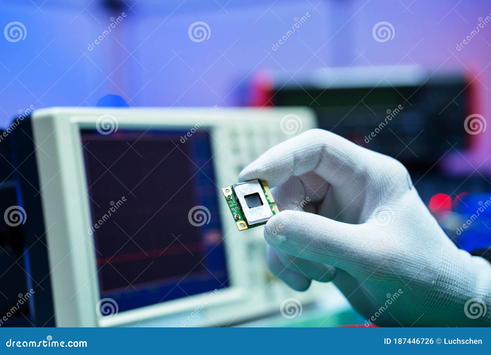 Hand with Small Electronic Microchip Microcontroller Stock Photo ...