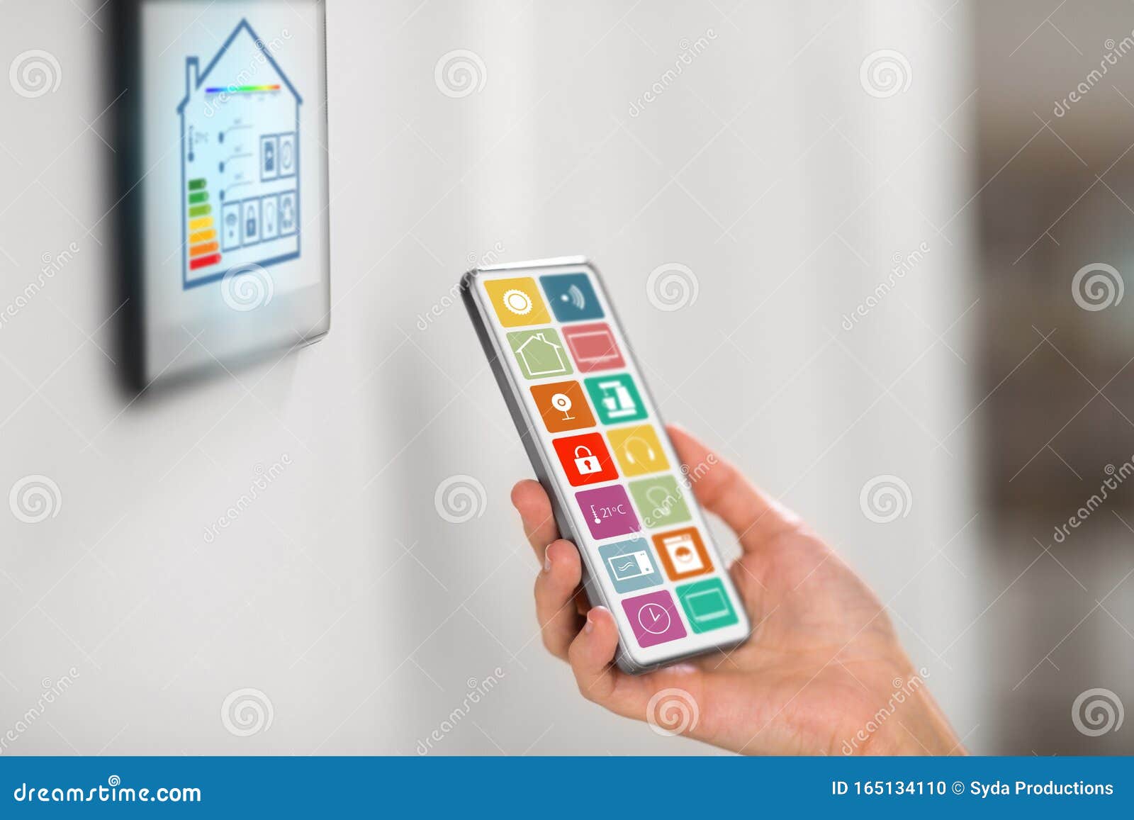 Hand with Smart Home Icons on Smartphone Screen Stock Photo - Image of ...